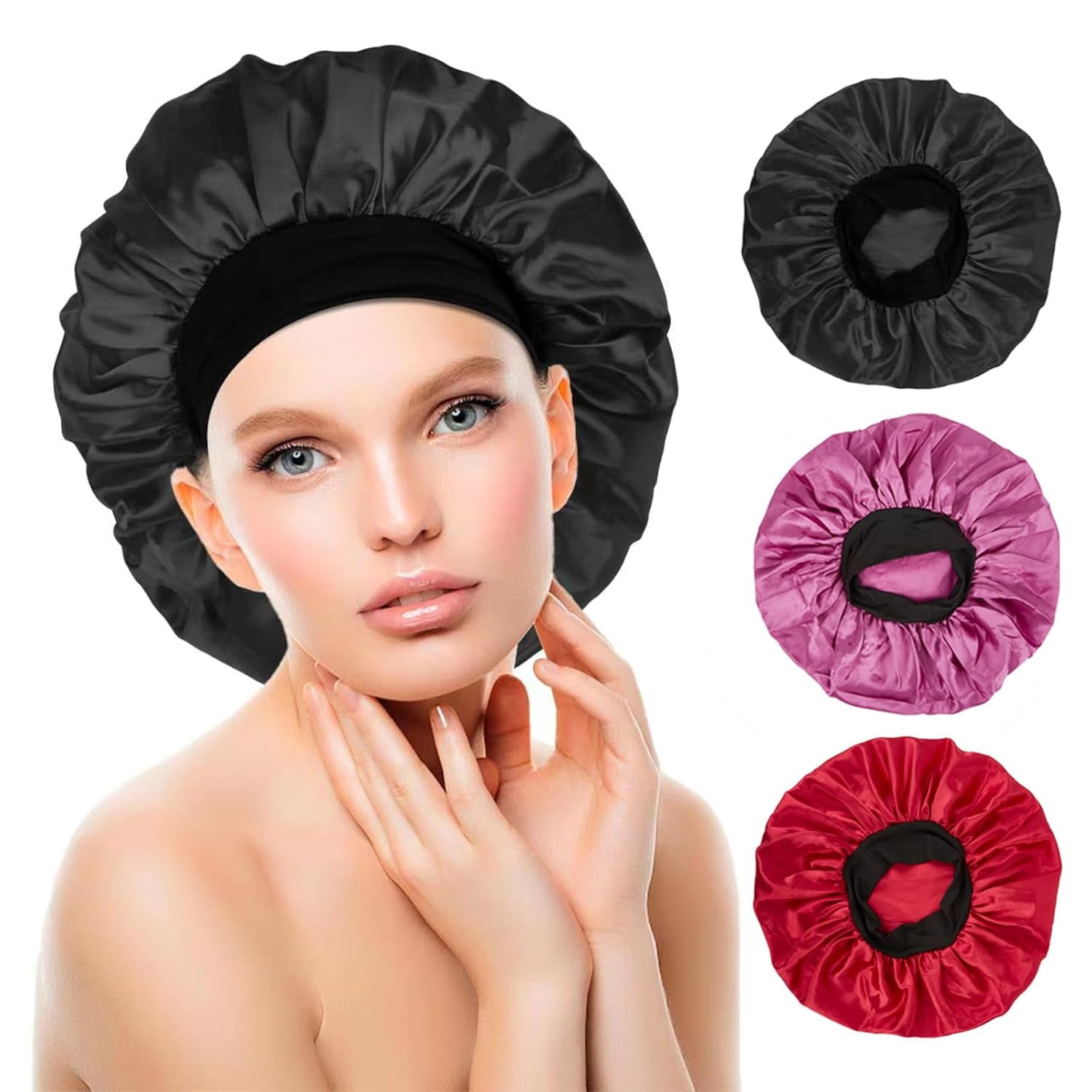 GCASLK-Silk Satin Bonnet Hair Cap, 3 Pack Extra Large & Soft Sleeping ...