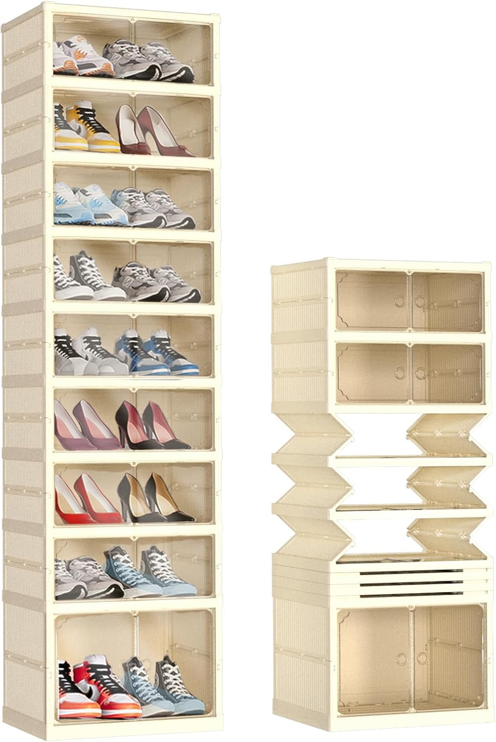 GCCSJ 9-Tier 18 Pairs Foldable Shoe Rack Organizer,Plastic Collapsible ...