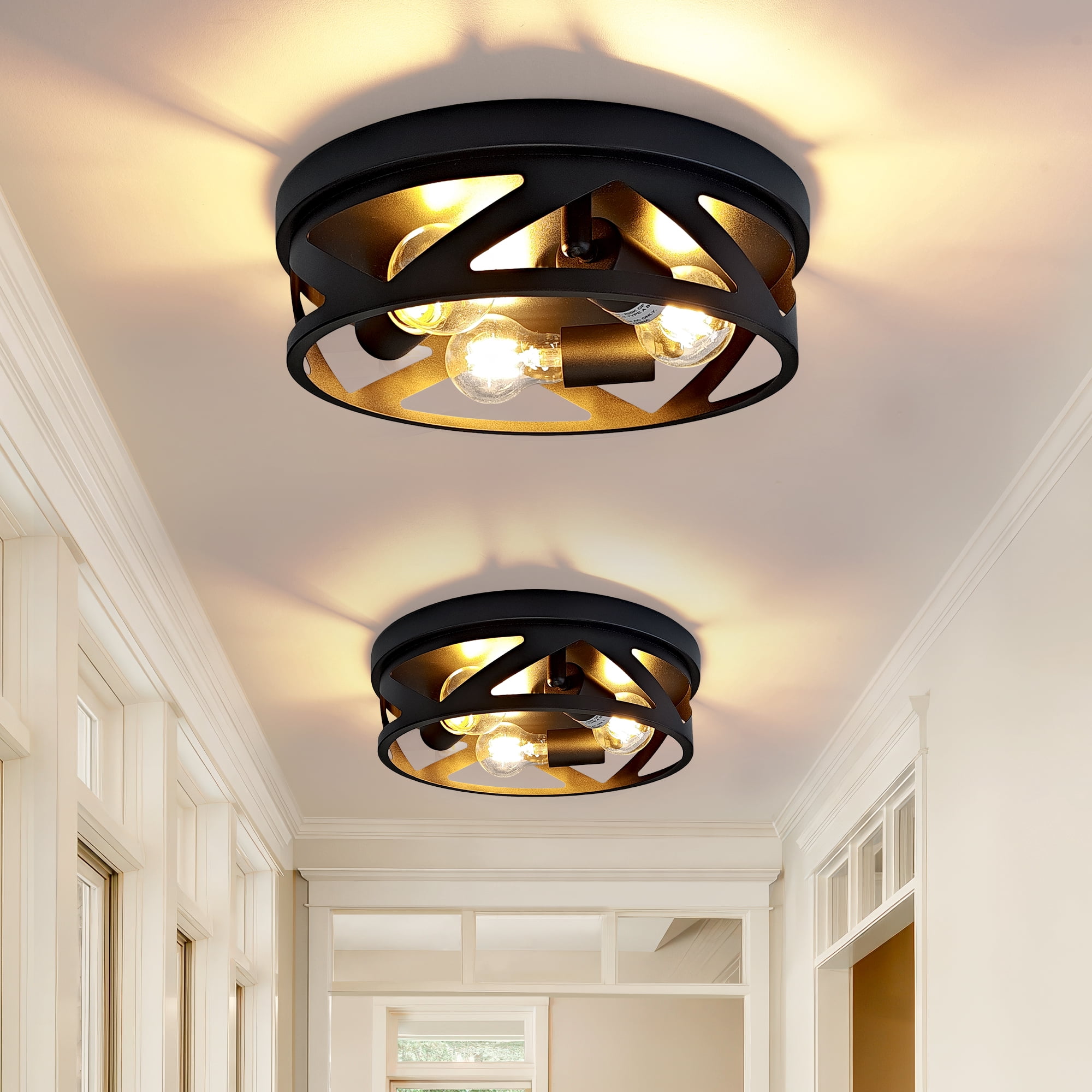 GCGAFUL 2 Pack Black Flush Mount Ceiling Light,12.6" 3-Light Industrial ...