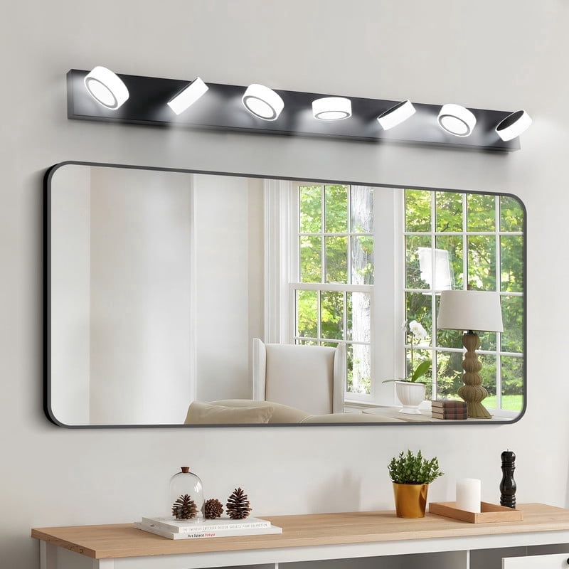 GCGAFUL 52 in. 7-Light Modern Black LED Vanity Light Bar with Acrylic ...