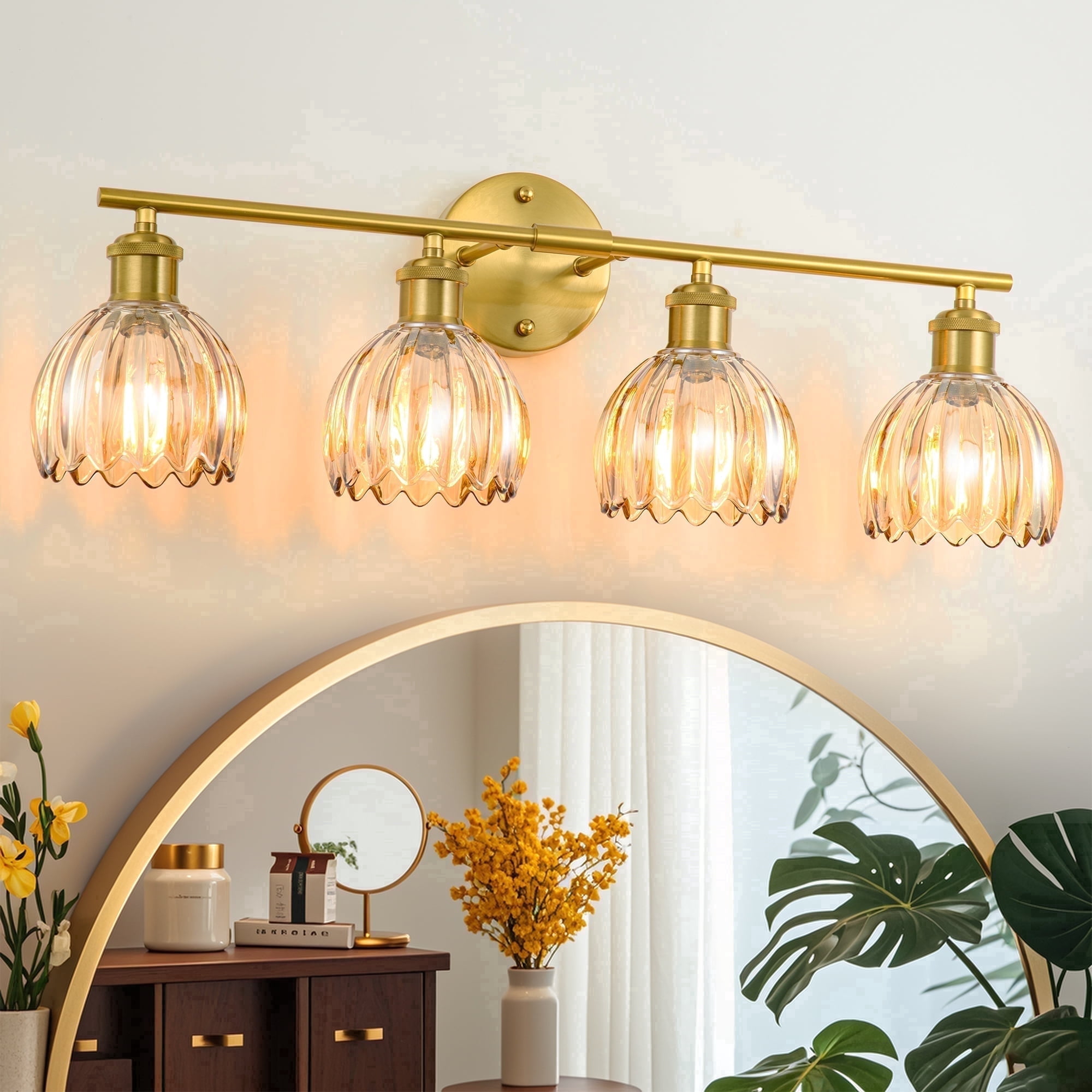 GCGAFUL Modern Gold Bathroom Vanity Light Fixtures, 26 in. 4-Light ...