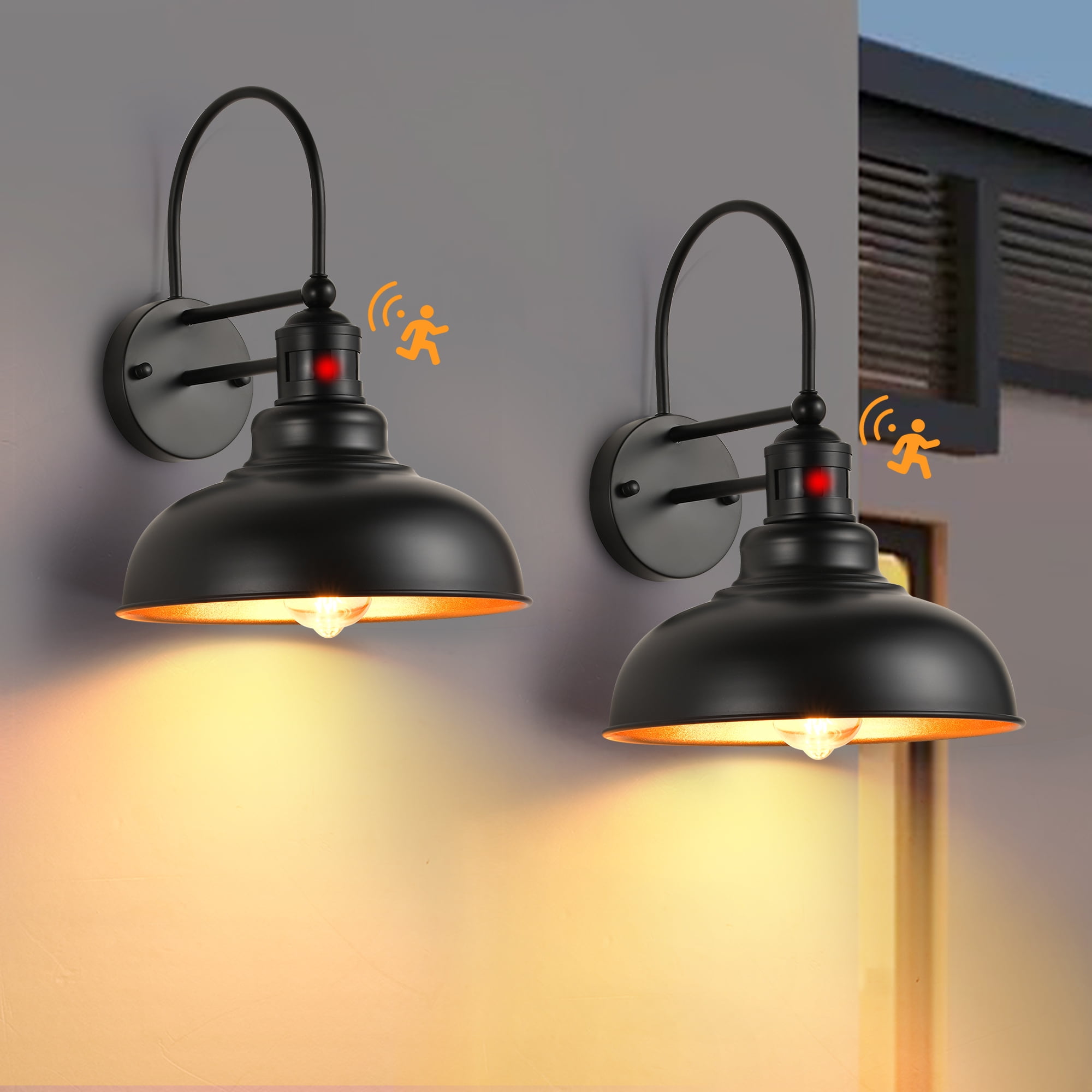 GCGAFUL Motion Sensor Outdoor Barn Lights 2-Pack, Farmhouse Black ...