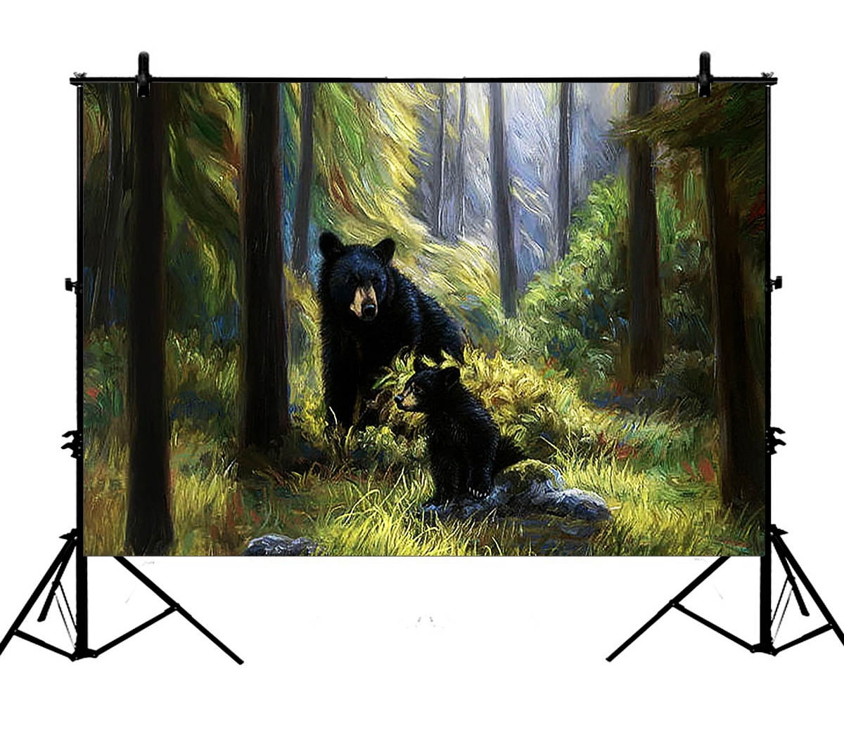 GCKG 7x5ft Black Bear Family In The Forest Polyester Photography ...
