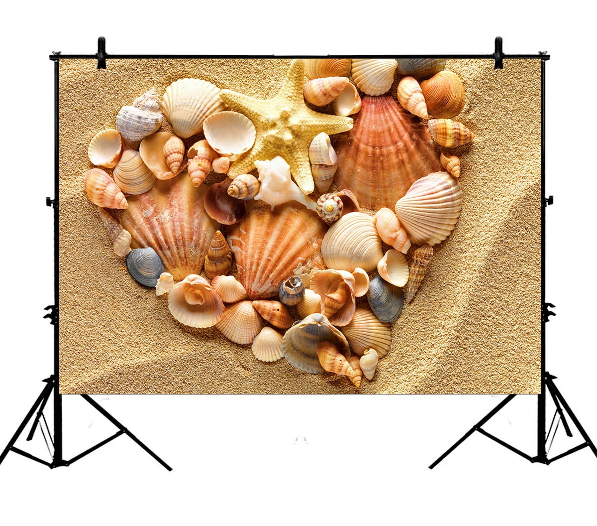 GCKG 7x5ft Made Love Heart Of Sea Shells Starfish Beach Polyester ...