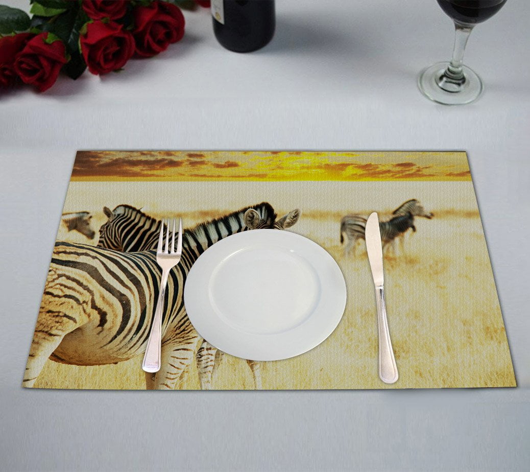 GCKG Animal Placemat, African Wildlife Zebras in Sunrise Landscape ...