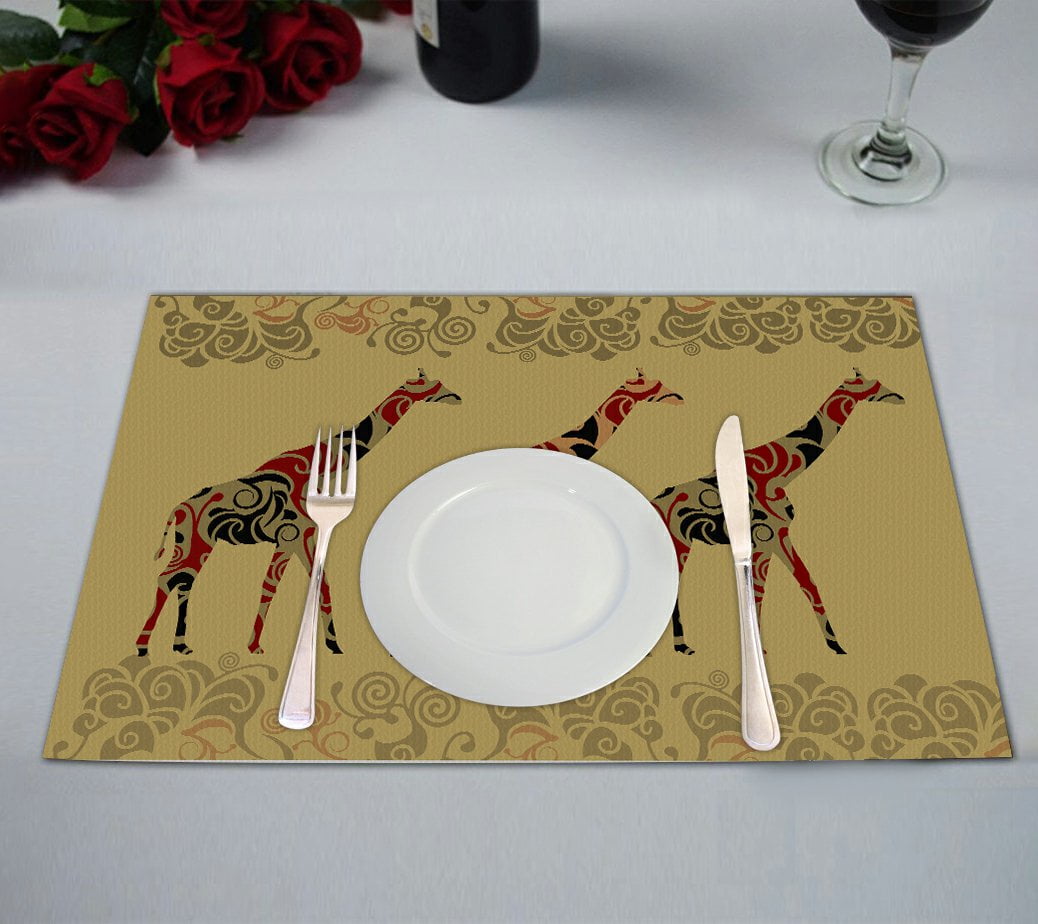GCKG Animal Placemat, Cute Giraffes in the Ethnic Style Placemat 12x18 ...