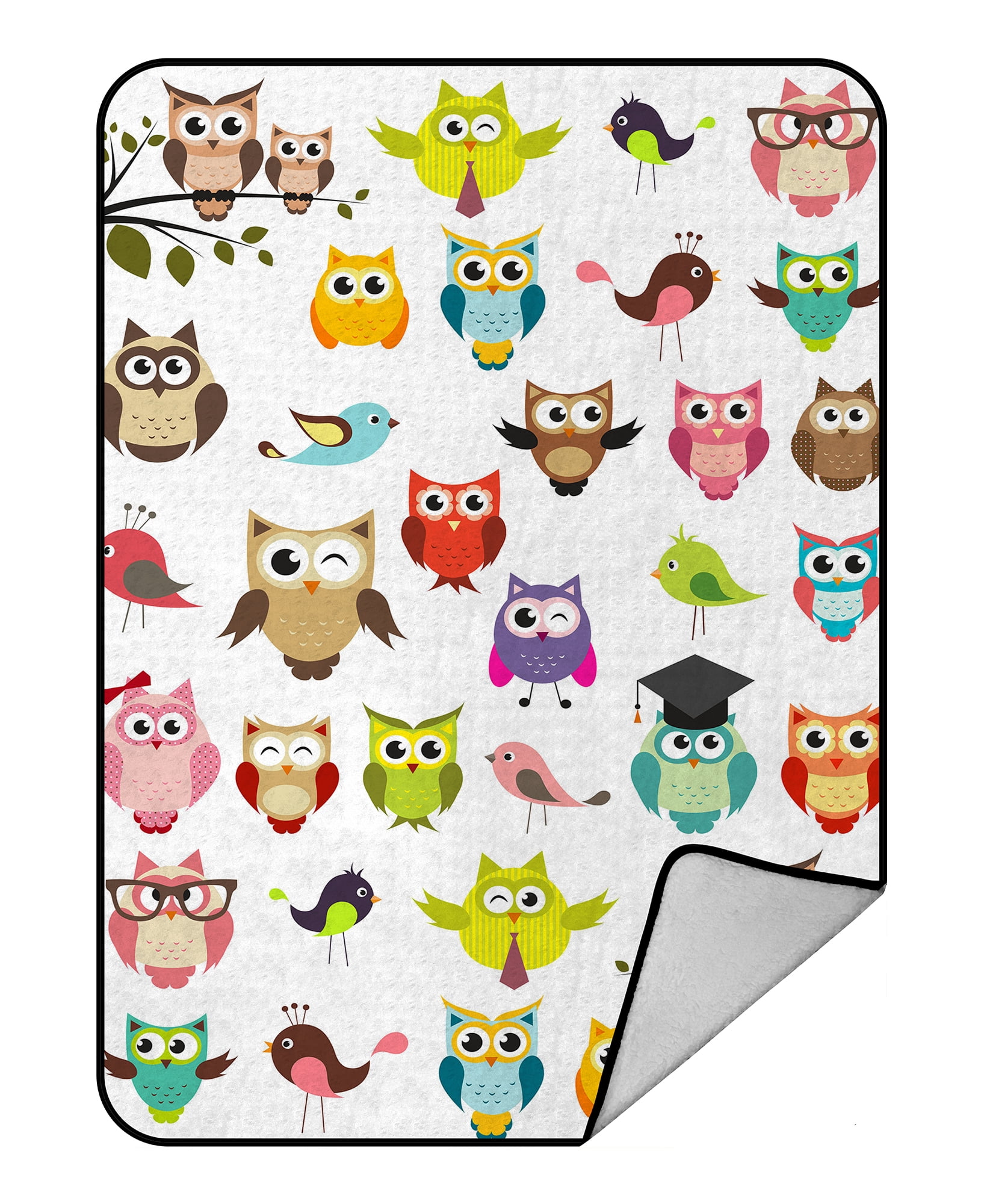 GCKG Art Owl Fleece Blanket Crystal Velvet Front and Lambswool Sherpa ...