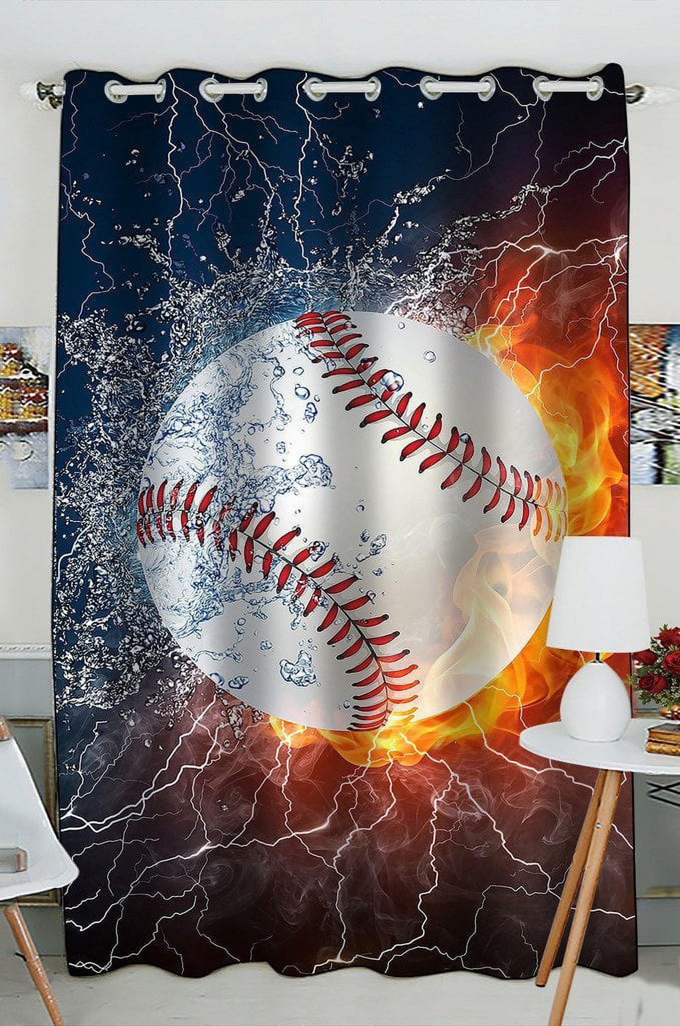 GCKG Baseball Window Curtain Kitchen Curtain Size 52(W) x 84 inches ...