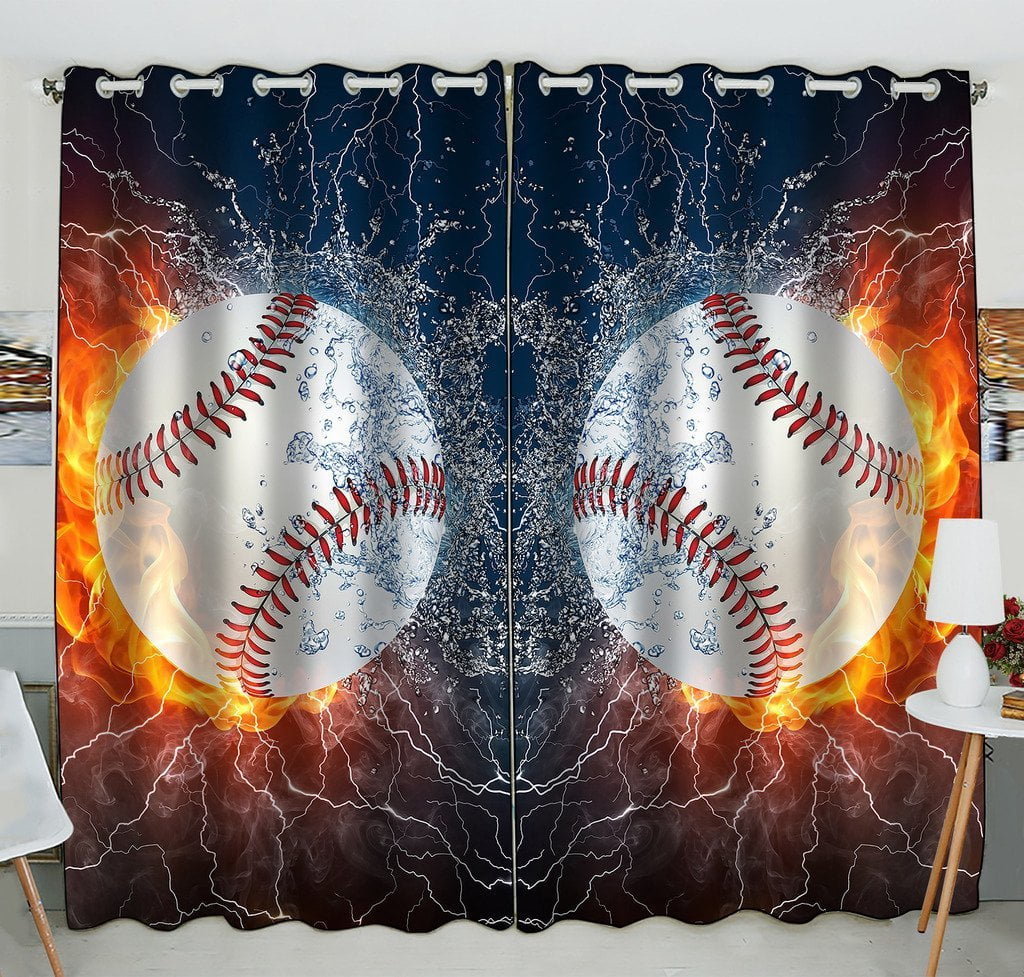 GCKG Baseball Window Curtain Kitchen Curtain Size 52(W) x 84 inches ...