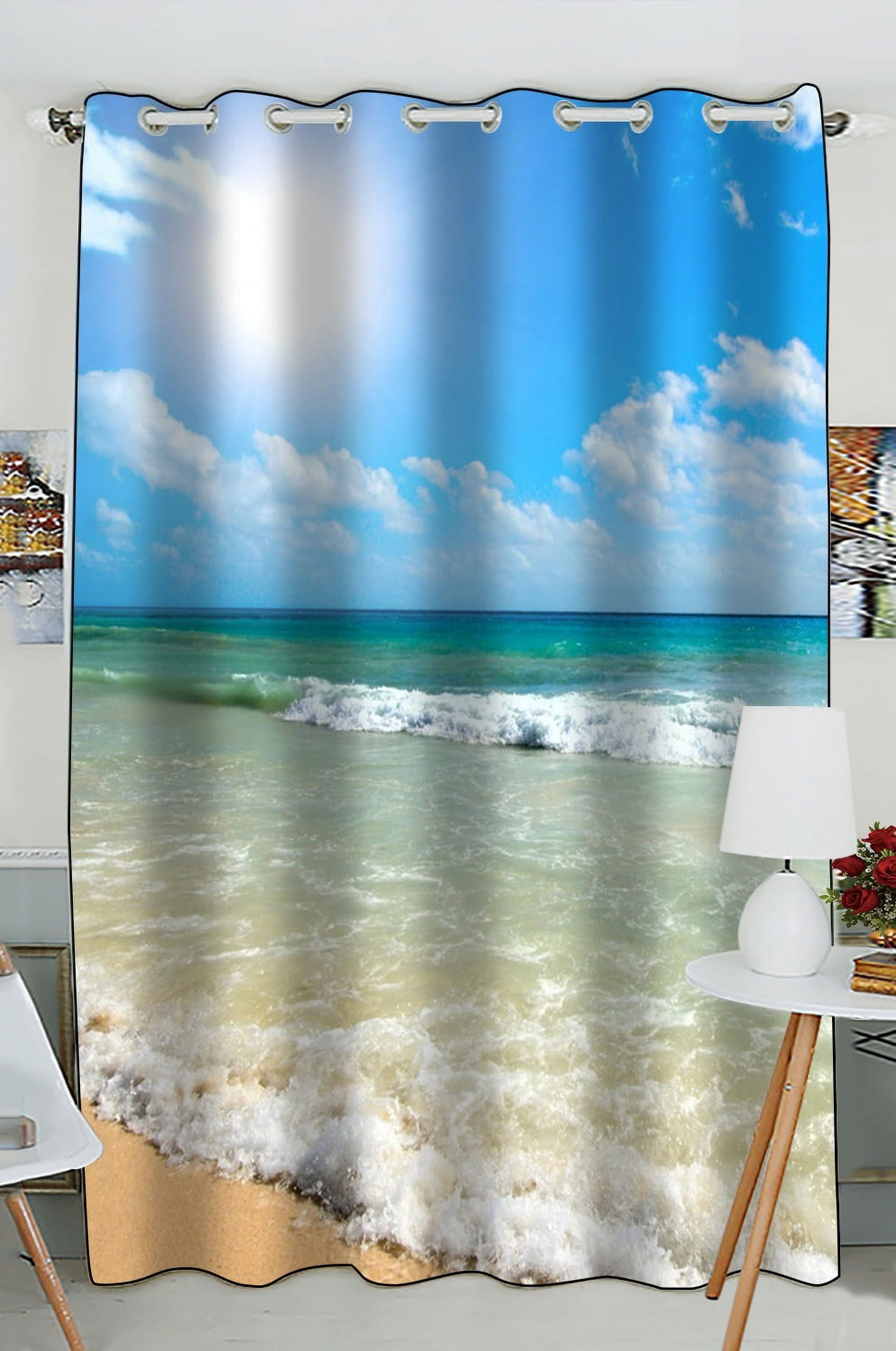 GCKG Beach Window Curtain,Summer Beach Blue Sea Palm Tree Sunshine ...