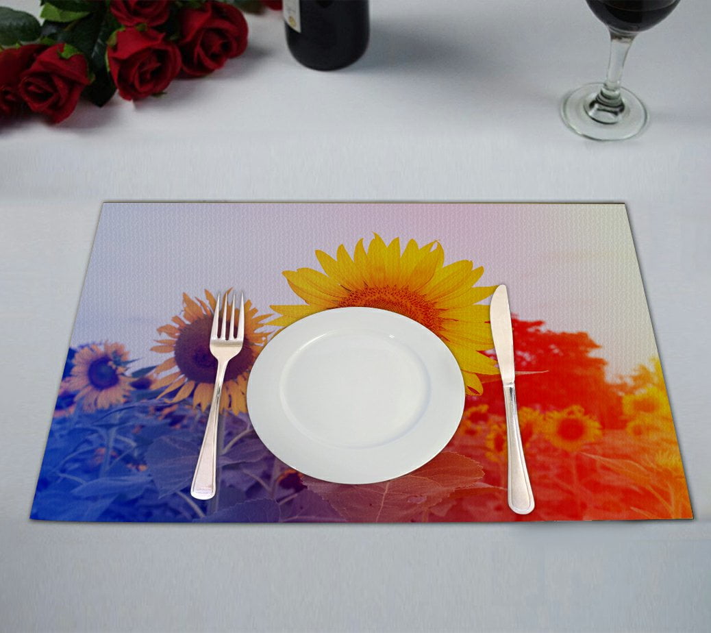 GCKG Beautiful Sunset Landscape Scenery Placemat, Colorful Sunflowers ...