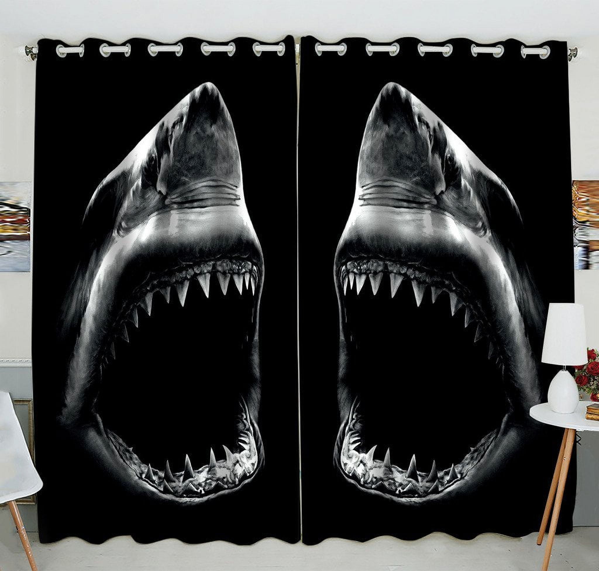 GCKG Black Shark Window Curtain Kitchen Curtain Window Drapes Panel for ...