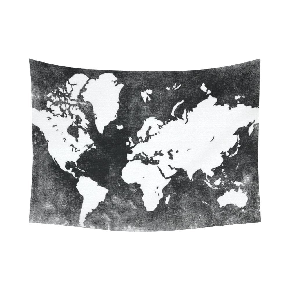 GCKG Black and White Earth World Map Tapestry Wall Hanging Global Map ...