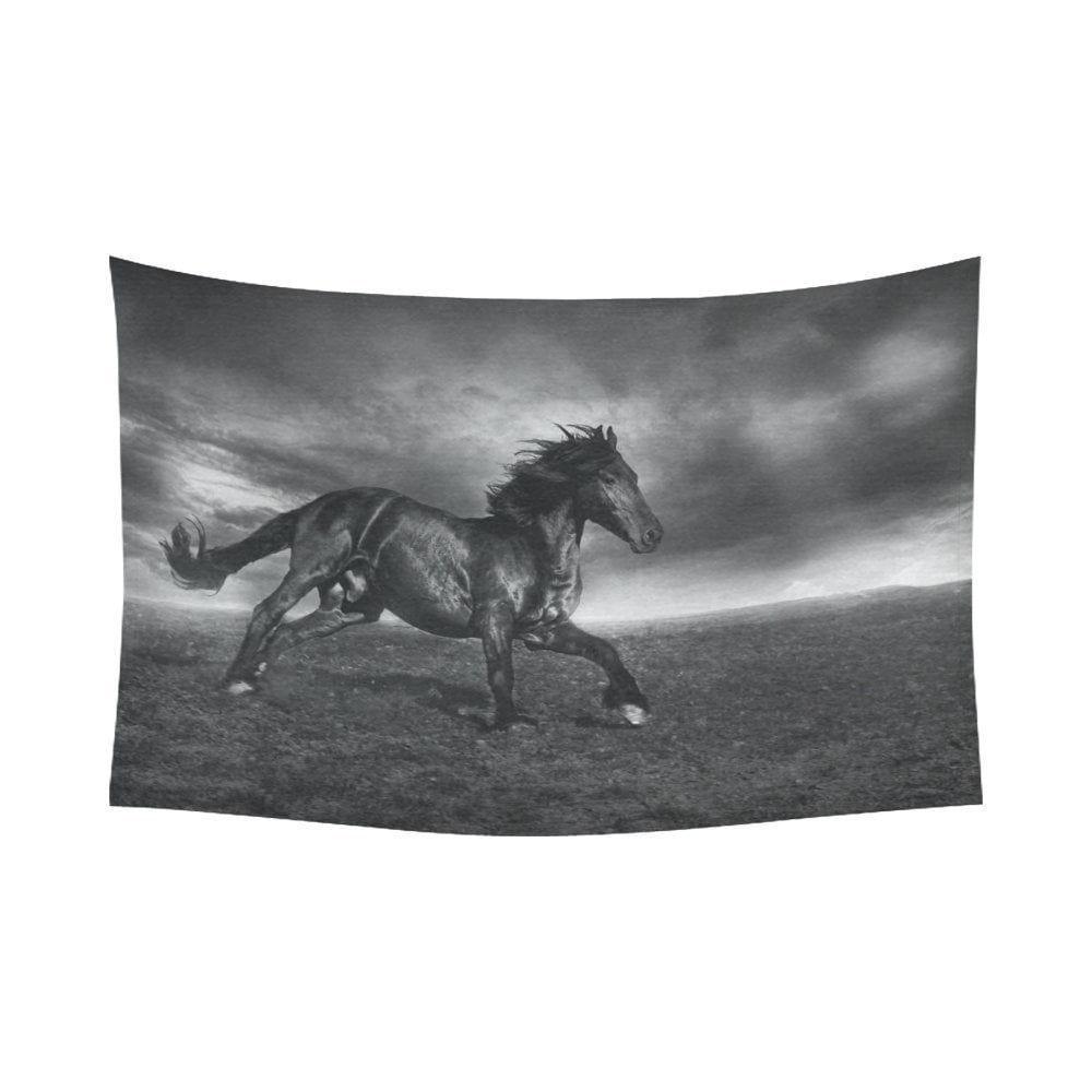 GCKG Black and White Running Field Horse Tapestry Wall Hanging Nature ...