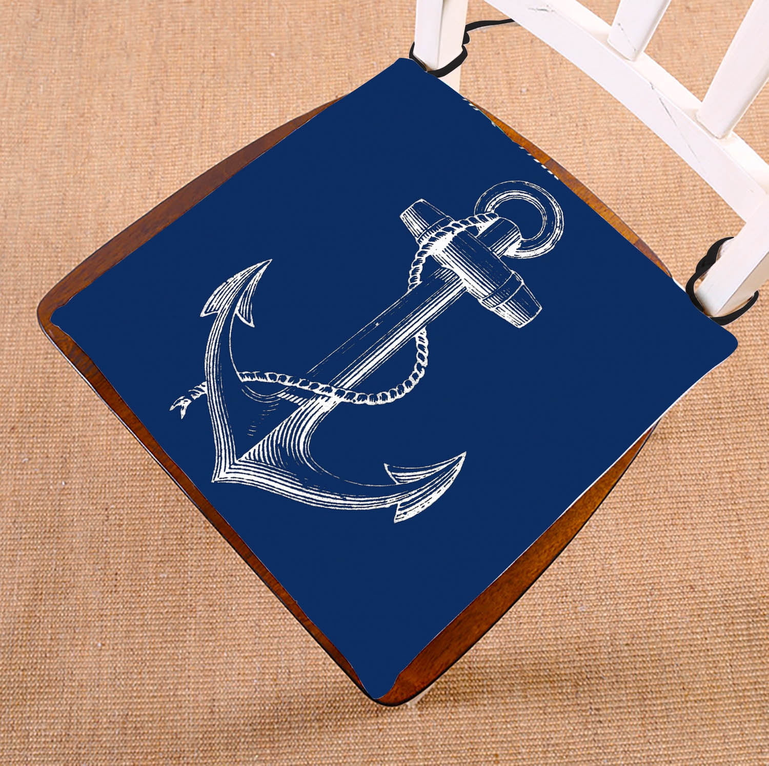 GCKG Blue Anchor Chair Cushion,Nautical Navy Blue Anchor Chair Pad Seat ...