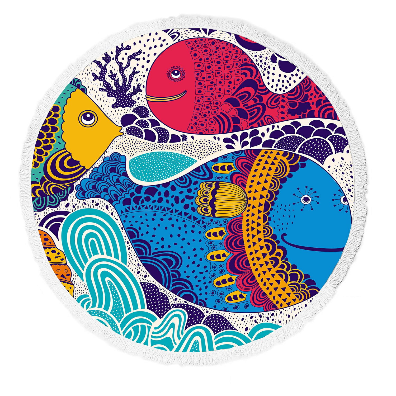 GCKG Cartoon Fish Round Beach Towel Beach Mats Beach Shawl Beach ...