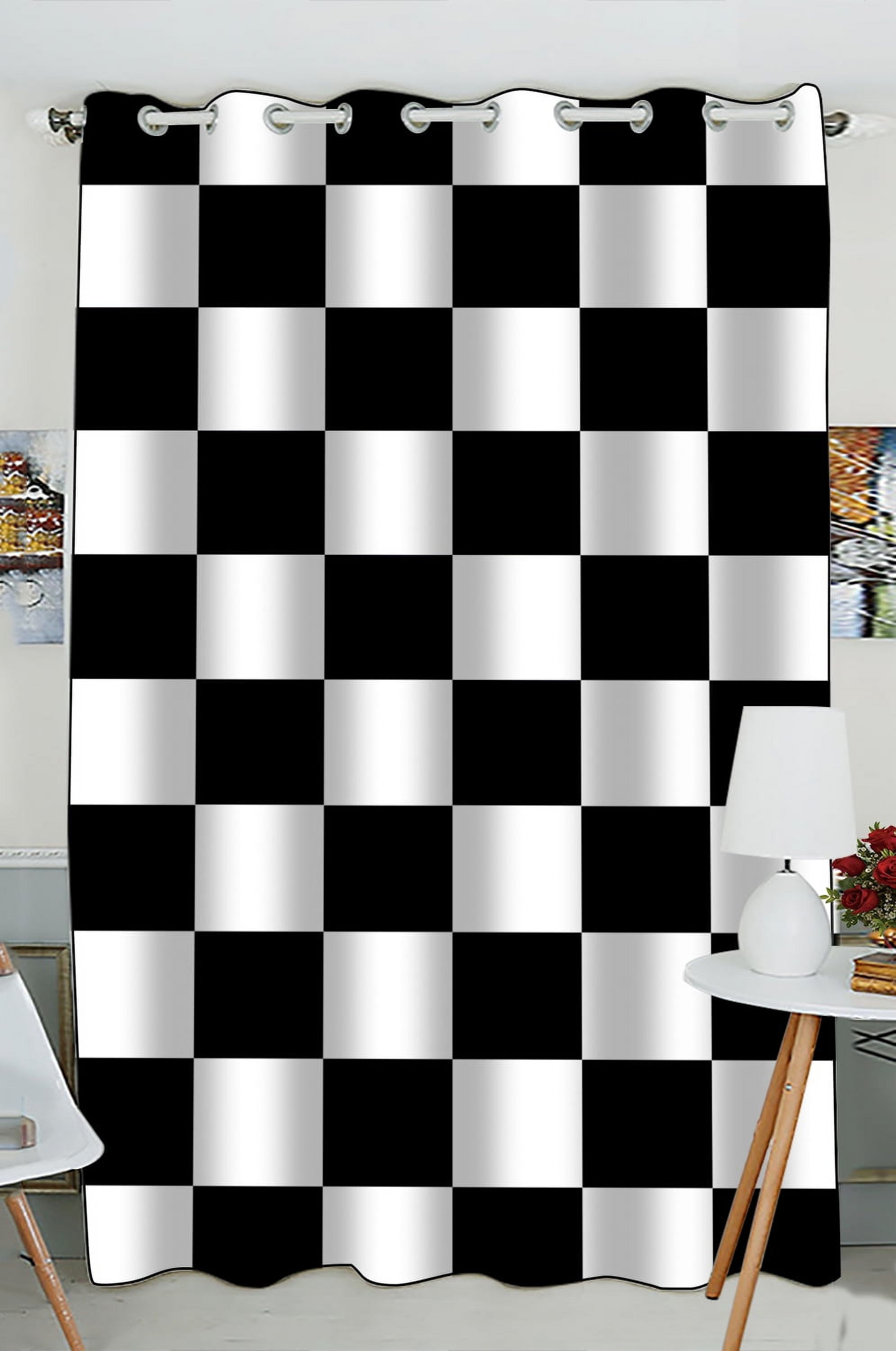 GCKG Checkered Window Curtain,Black White Checkered Pattern Grommet ...