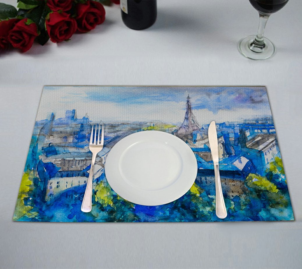 GCKG City Placemat, Paris Eiffel Tower Watercolor Painting Placemat ...