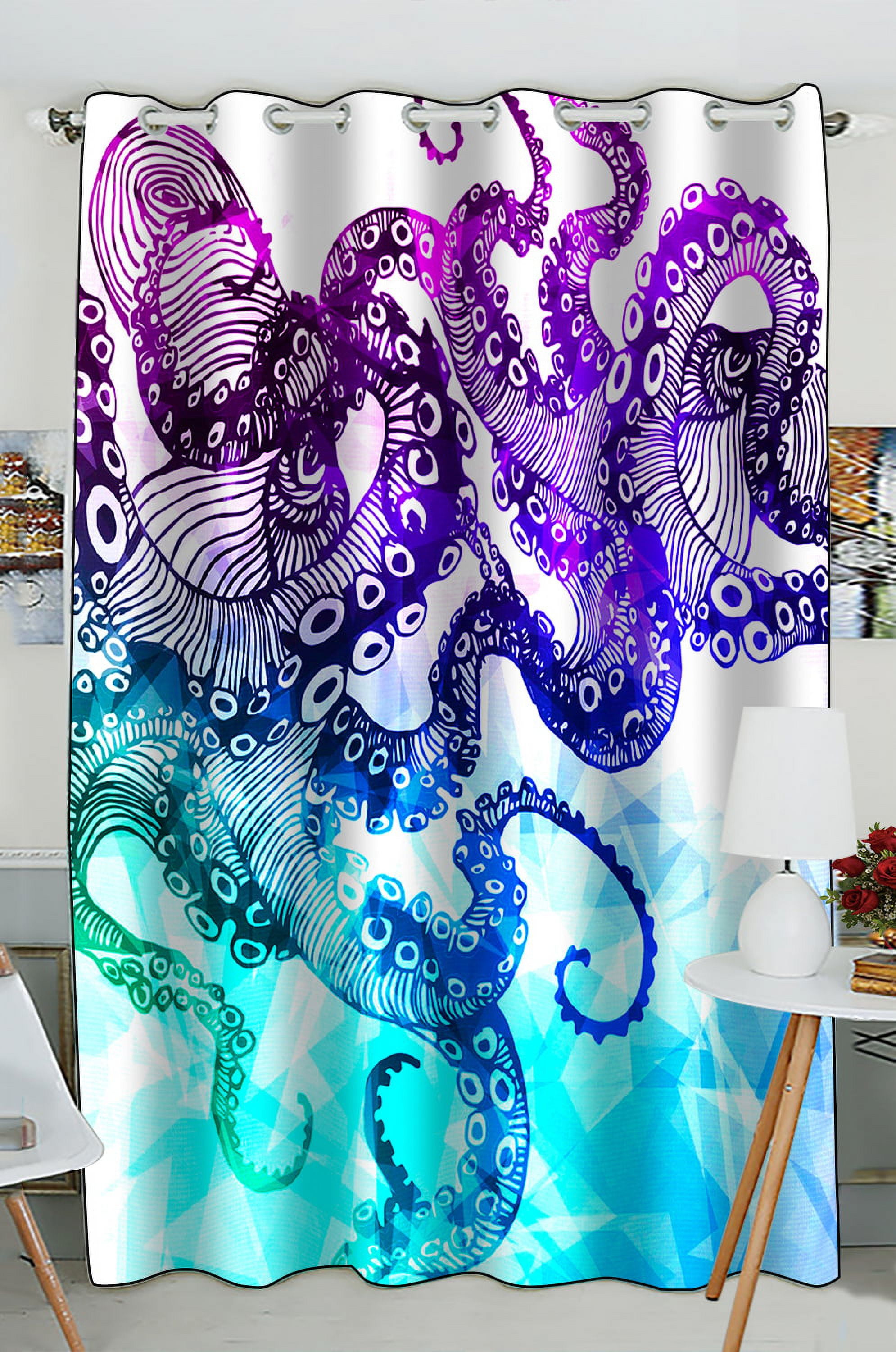GCKG Colorful Octopus Window Curtain,Colorful Octopus Grommet Blackout ...