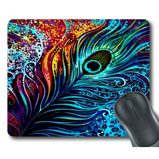 GCKG Colorful Peacock Design Mouse Pad Personalized Unique Rectangle ...