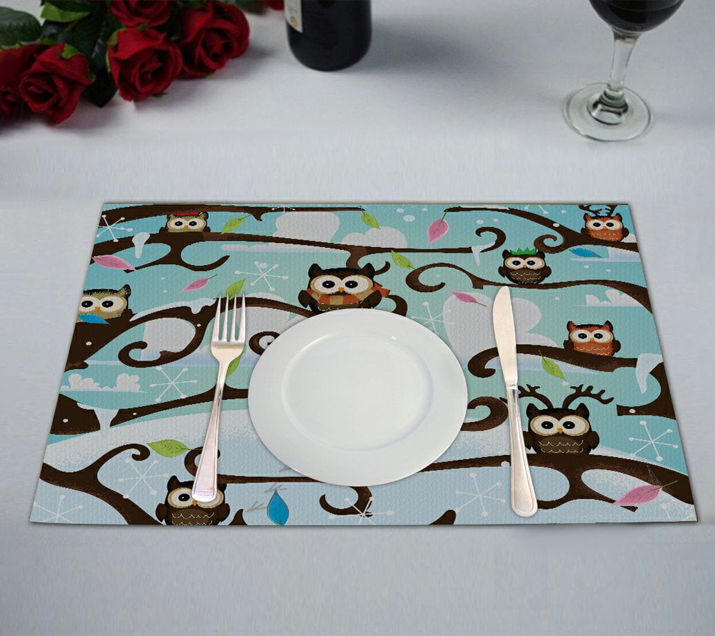 GCKG Cute Animal Placemat, Wild Barn Owls Sitting on the Branches of ...