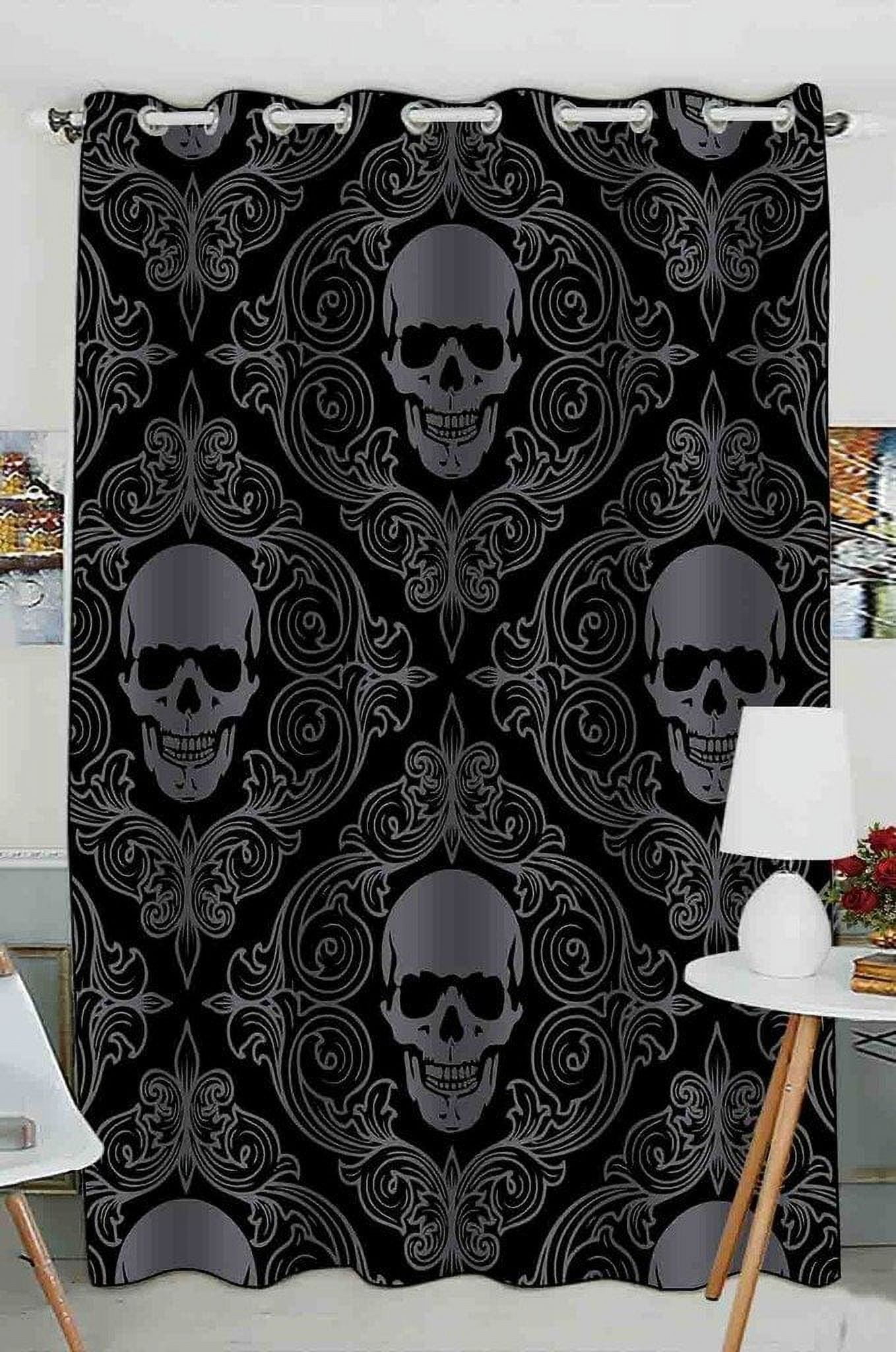 GCKG Dark Balck World Skull With Lacy Pattern Window Curtain Kitchen ...