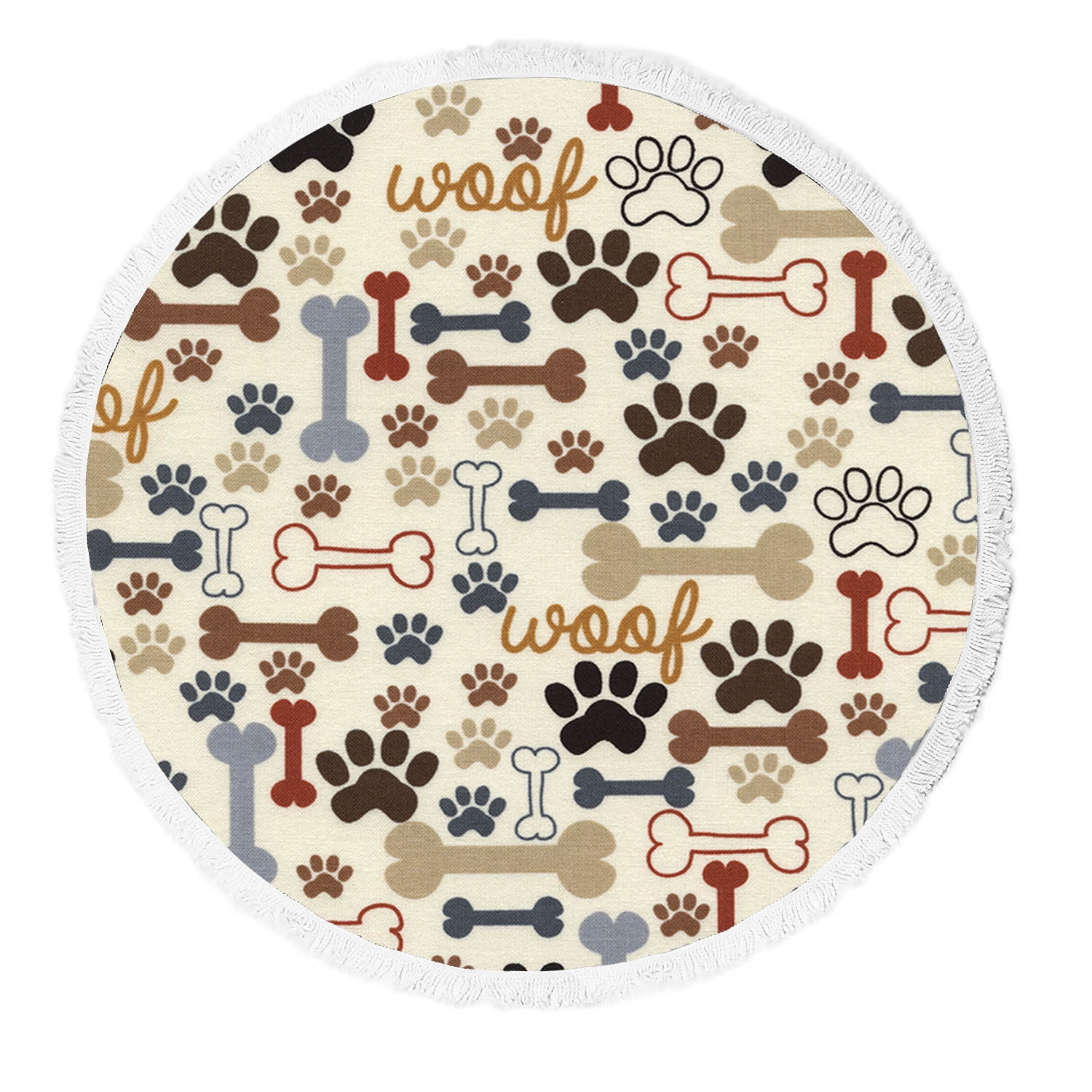 GCKG Dog Paws and Bones Round Beach Towel Beach Mats Beach Shawl Beach ...