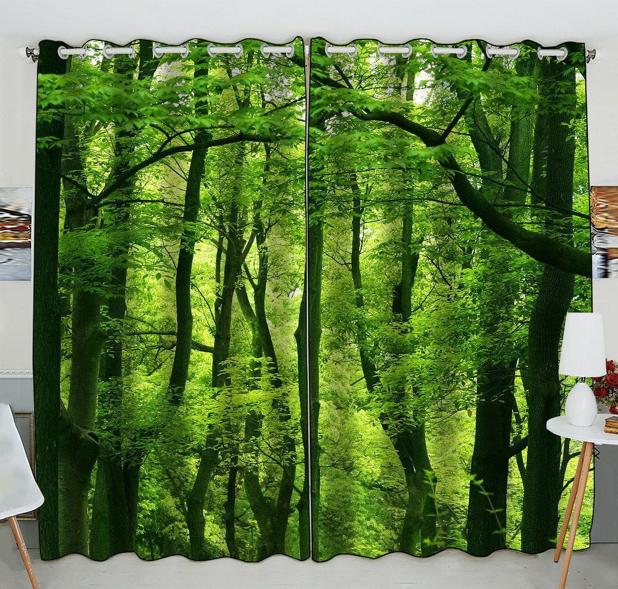 GCKG Dream Amazing Beautiful Fresh Green Forest Window Curtain Kitchen ...