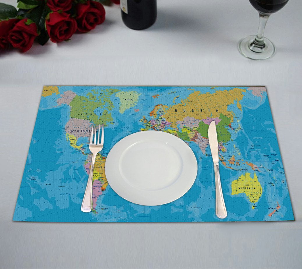 GCKG Educational Placemat, Colored World Map with Countries and Cities ...