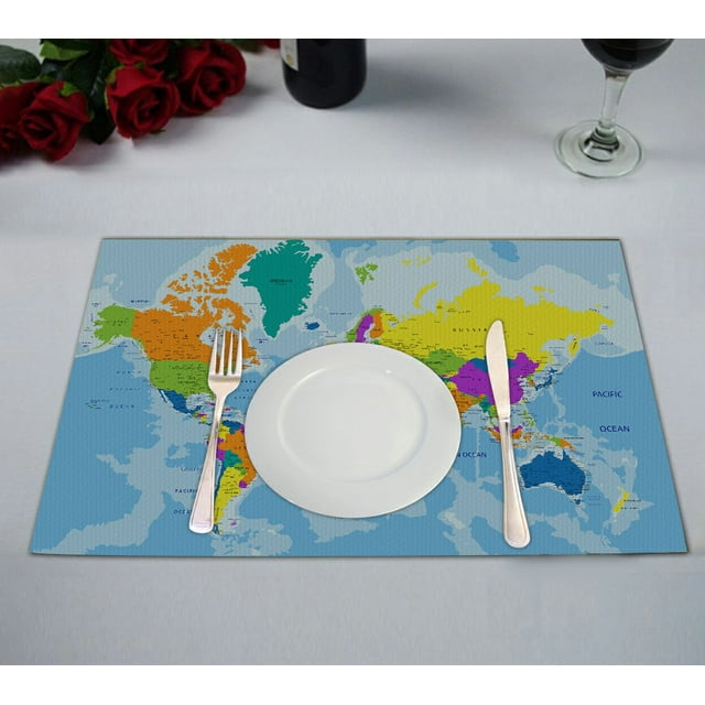 GCKG Educational Placemat, Colorful World Map Placemat 12x18 Inch,Set ...
