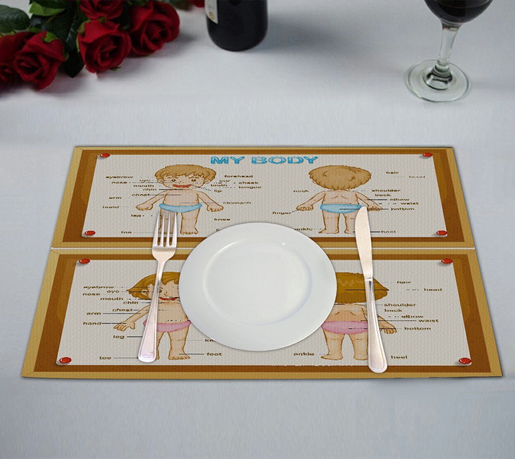 GCKG Educational Placemat, Diagram of Human Parts with Boy and Girl ...