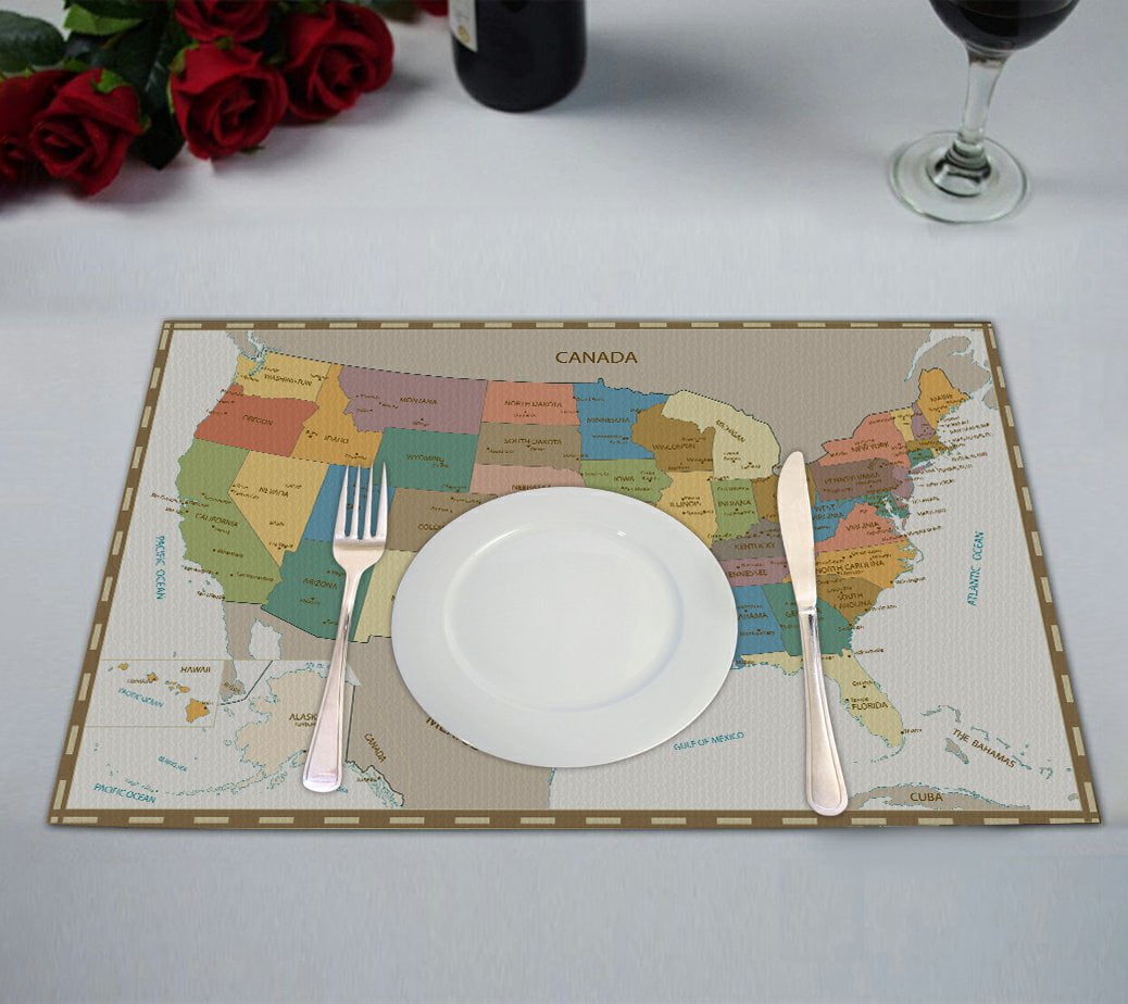 GCKG Educational Placemat, Old Retro Color Map of United States ...