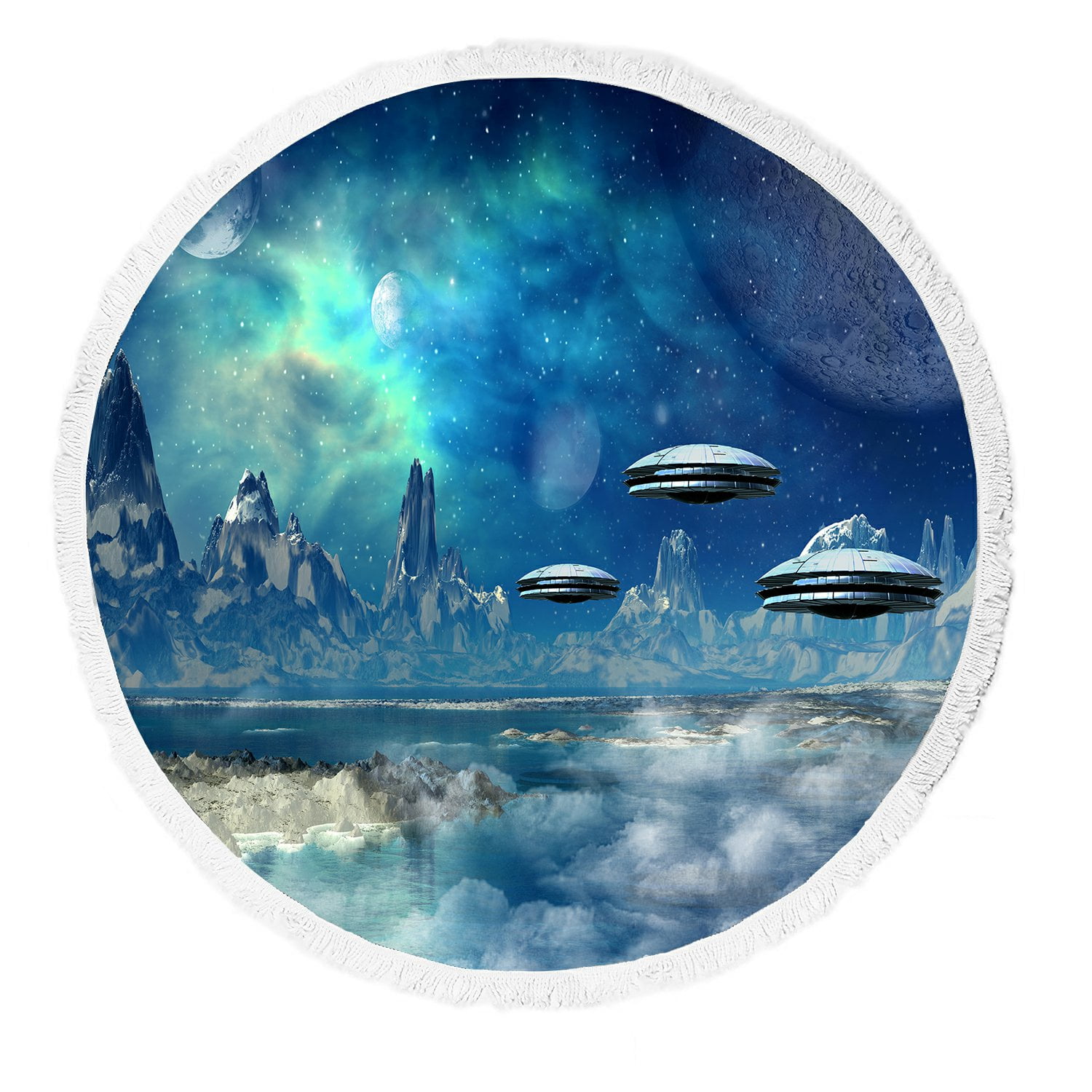 GCKG Fantasy Beach Towel, Alien Planet With Spaceships Beach Towel ...