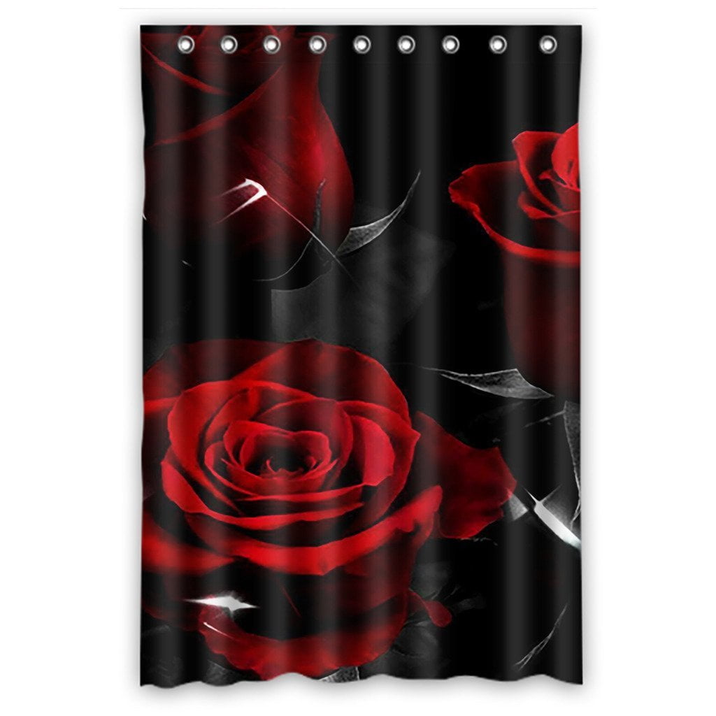 GCKG Fire Red Rose Shower Curtain, Black Leaves Design, Durable ...