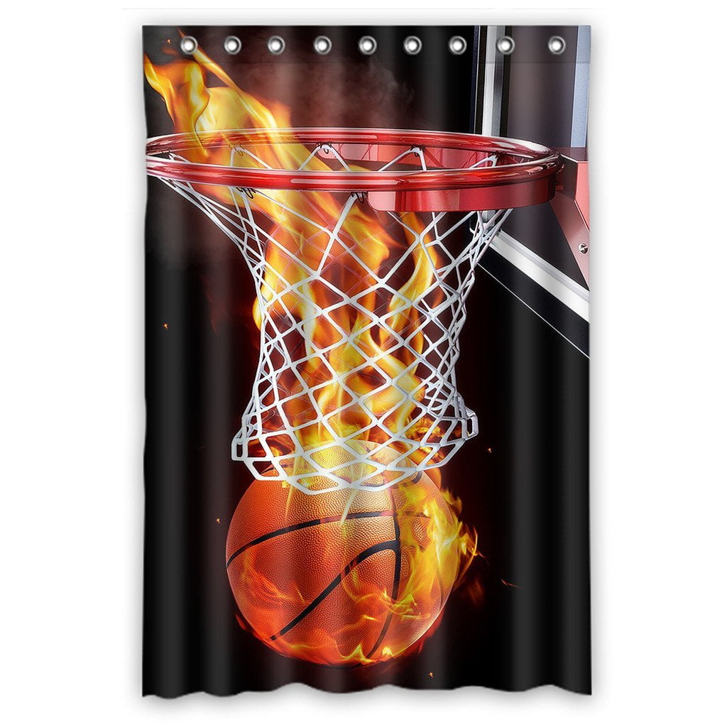 GCKG Flaming Basketball Bathroom Shower Curtain, Shower Rings Included ...