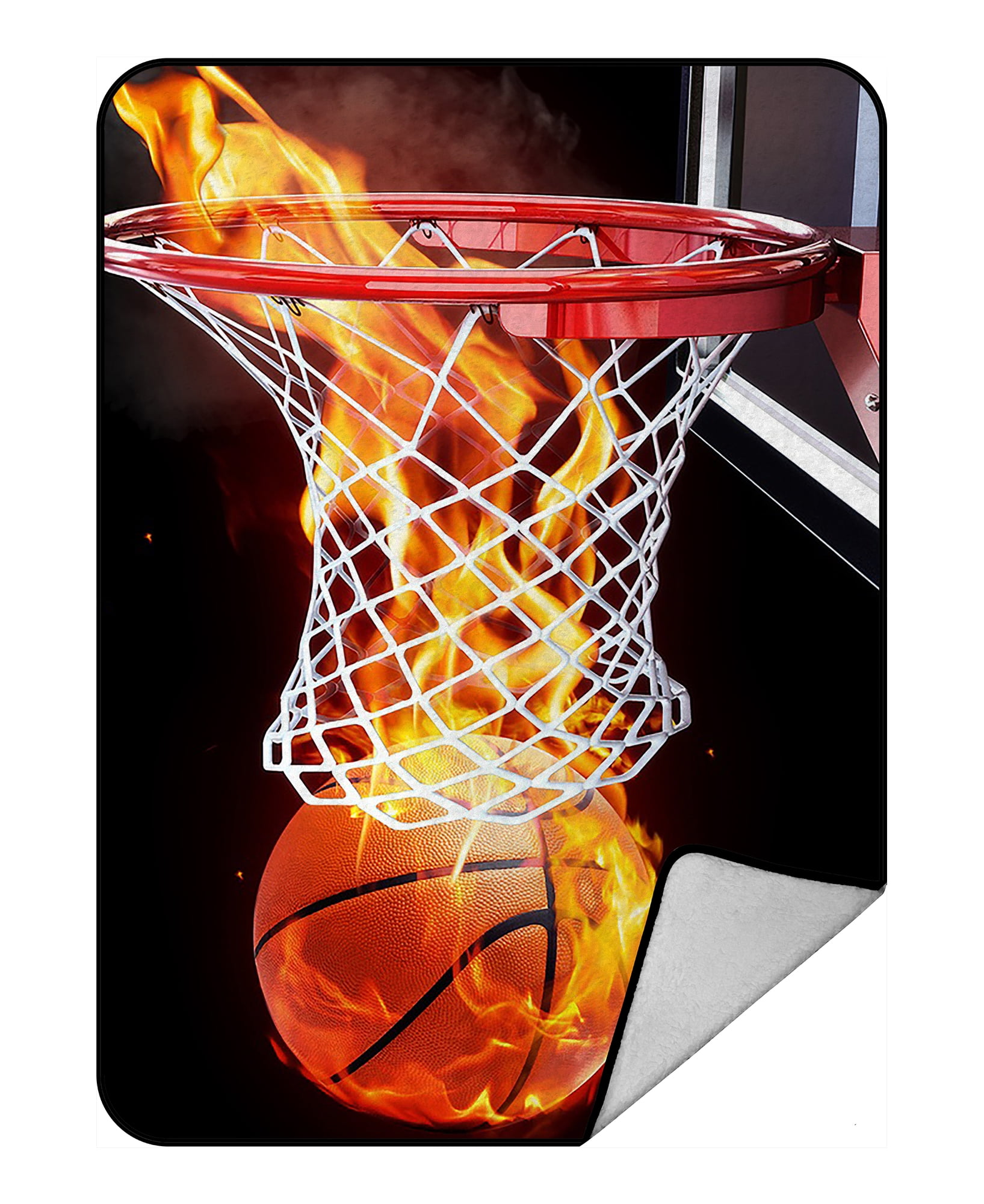 GCKG Flaming Basketball Fleece Blanket Crystal Velvet Front and ...