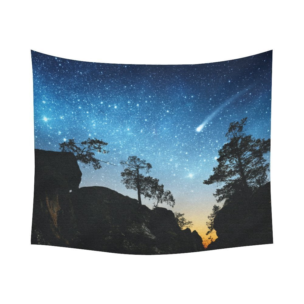 GCKG Forest Tree Night Sky Meteor Tapestry Wall Hanging Starry Night ...