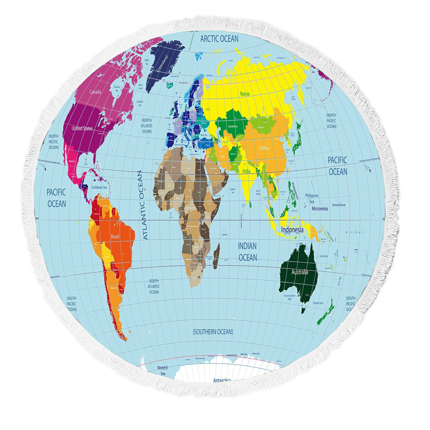GCKG Global Earth Map Beach Towel, High Detailed World Map with Time ...
