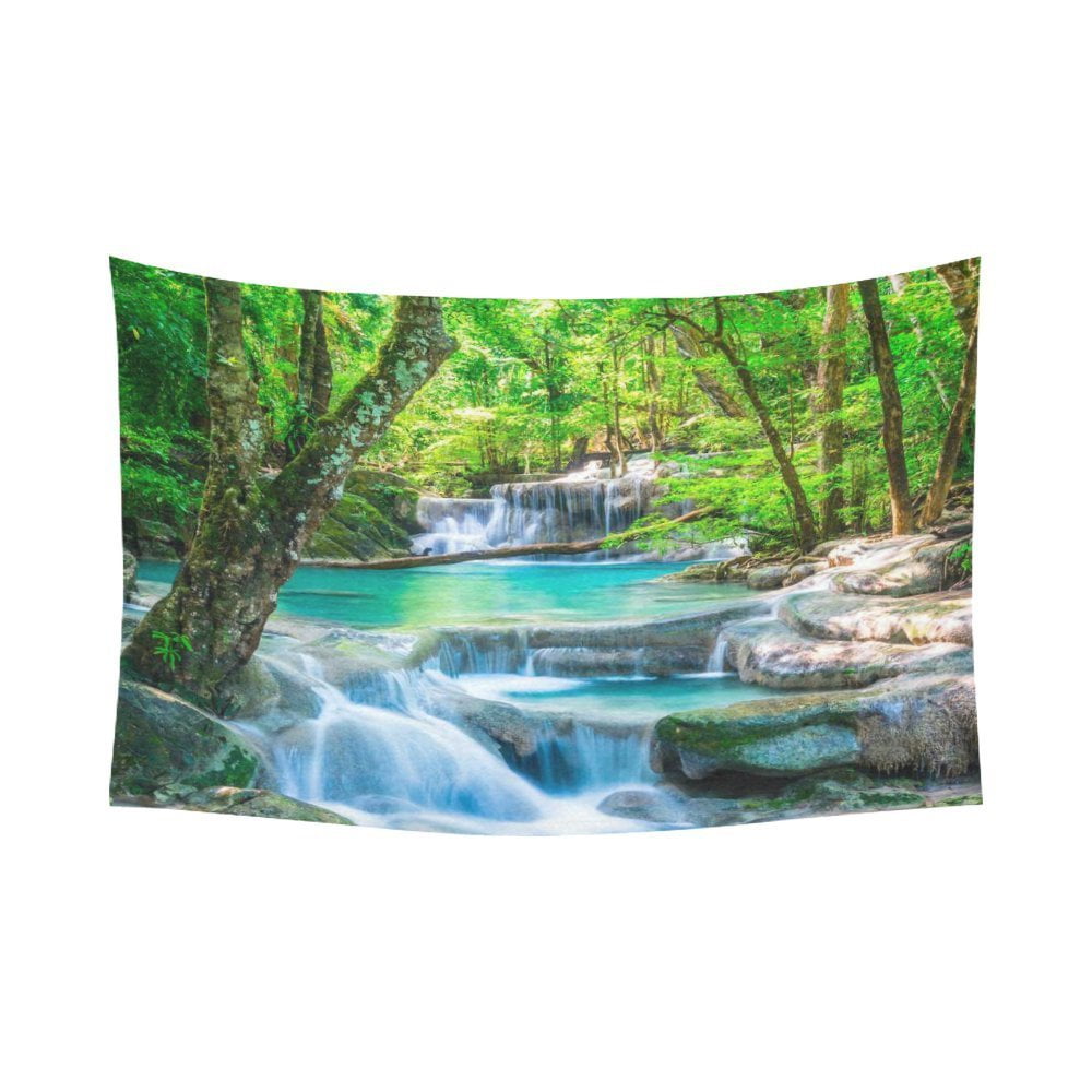 GCKG Green Forest River Stream Waterfall Tapestry Wall Hanging Spring ...