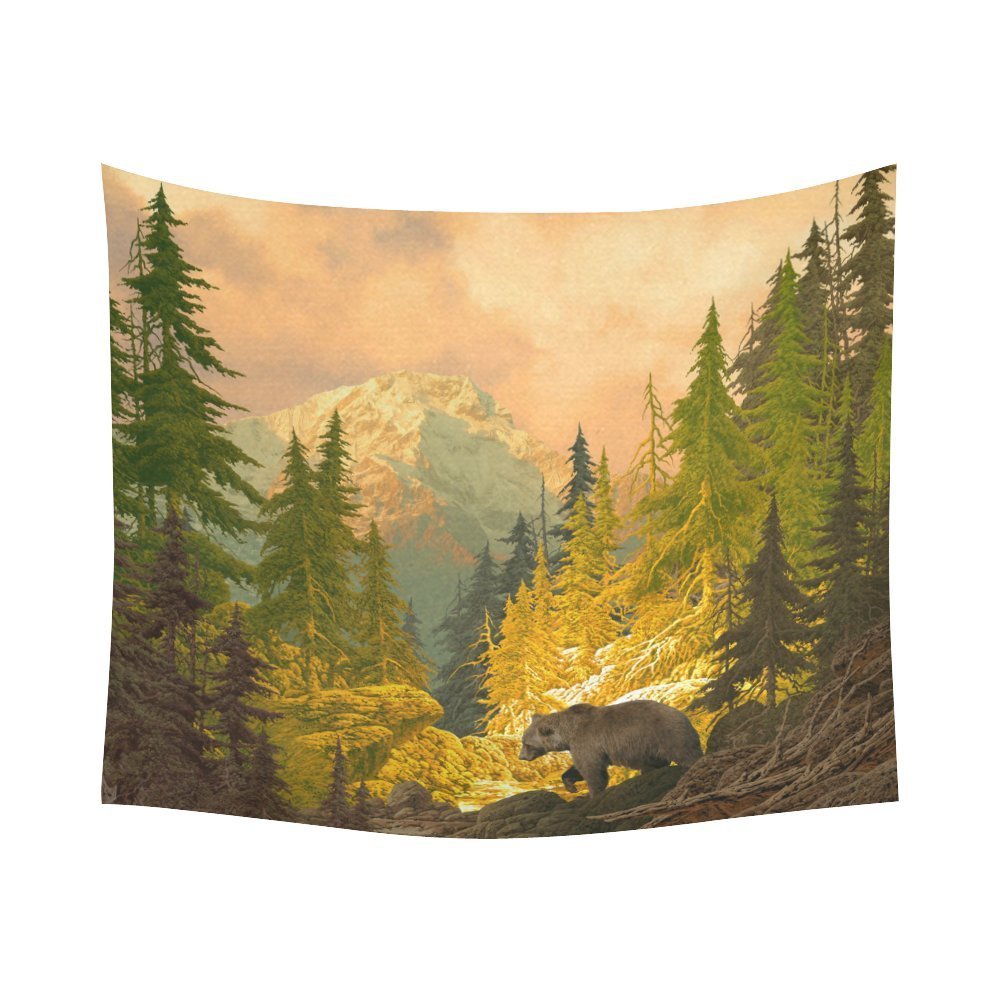 GCKG Grizzly Brown Bear Wild Animal Tapestry Horizontal Wall Hanging ...