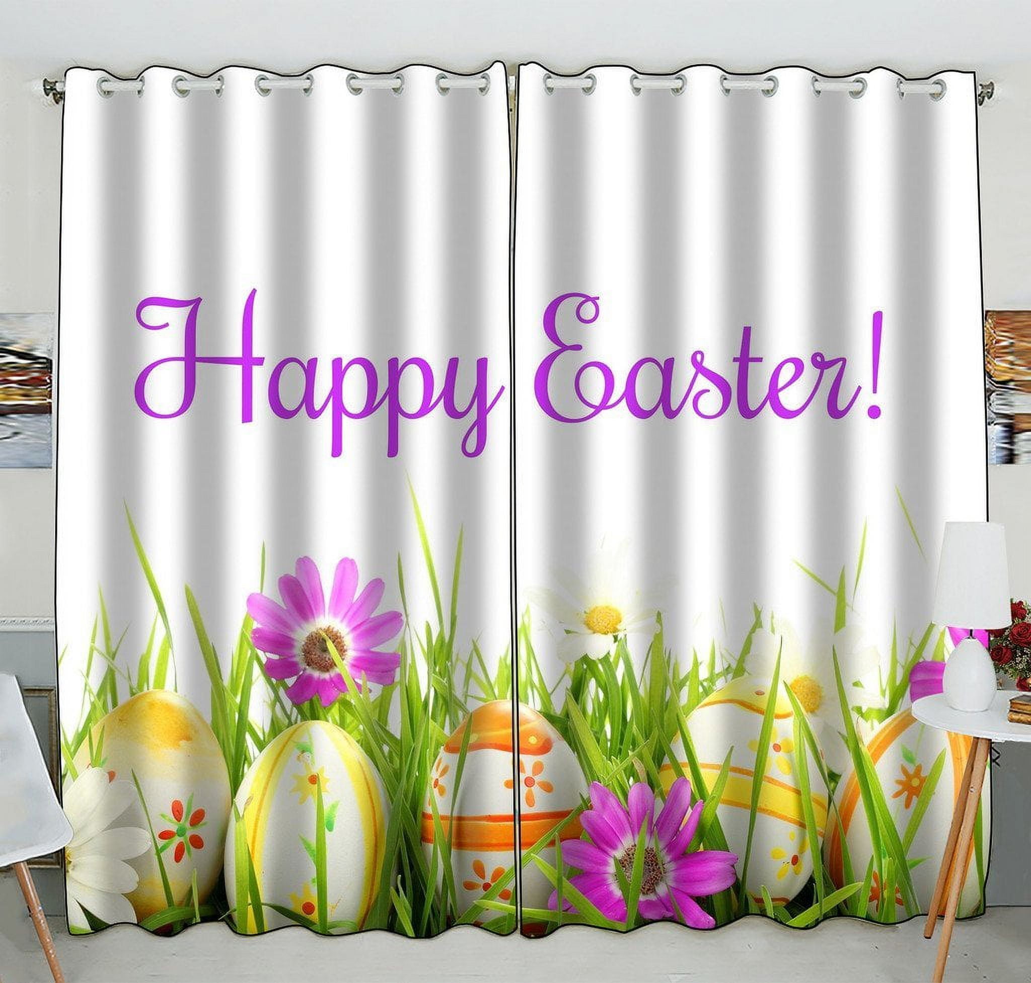GCKG Happy Easter Window Curtain Kitchen Curtain Size 52(W) x 84 inches ...