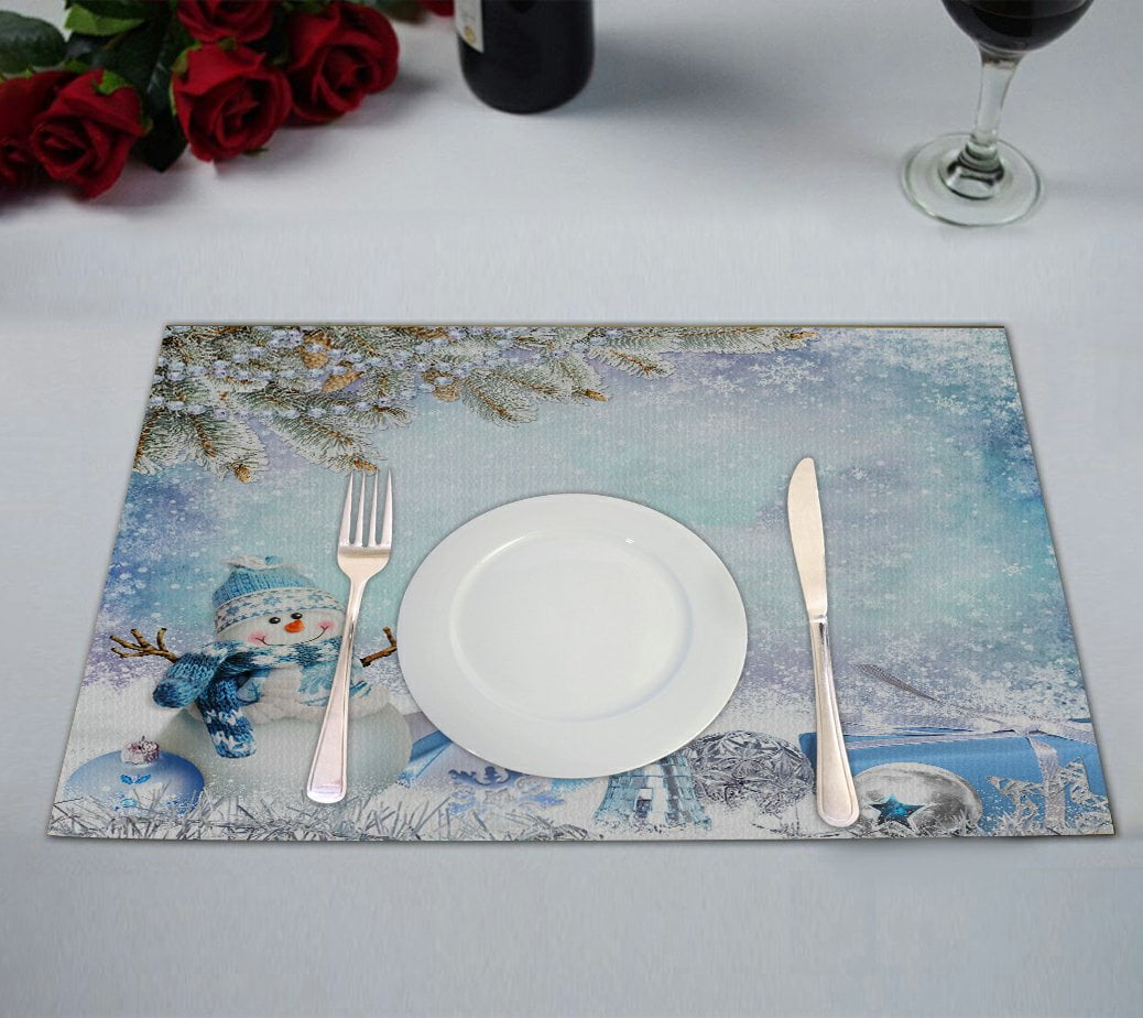 GCKG Happy Festival Placemat, Merry Christmas Cute Winter Snowman White ...