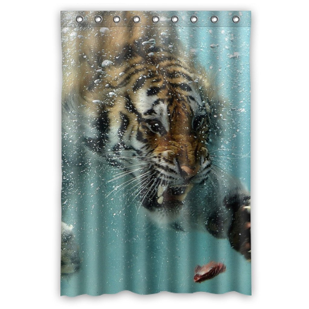 GCKG King Of Forest Tiger Swimming To A Meat Bathroom Shower Curtain ...