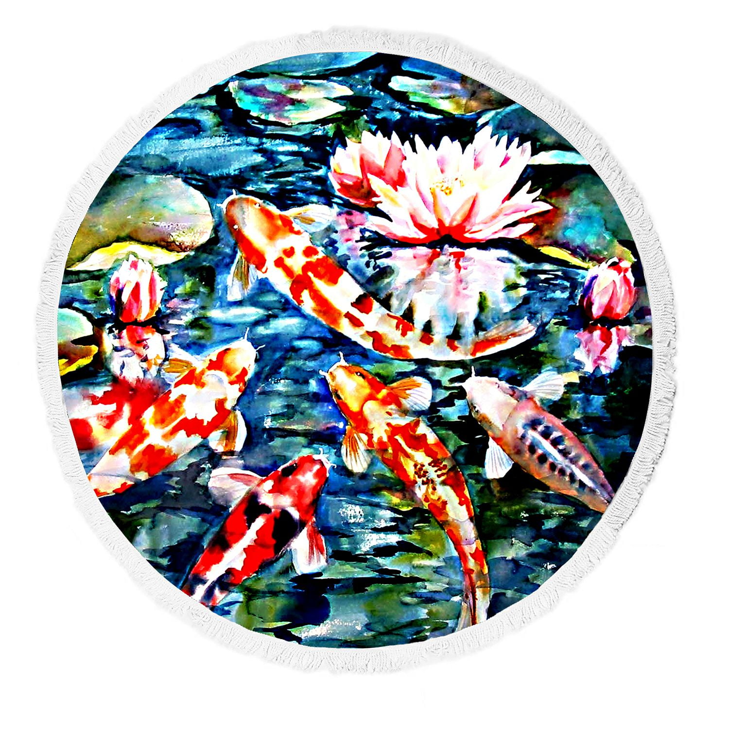 GCKG Koi Fish Round Beach Towel Beach Mats Beach Shawl Beach Blanket ...