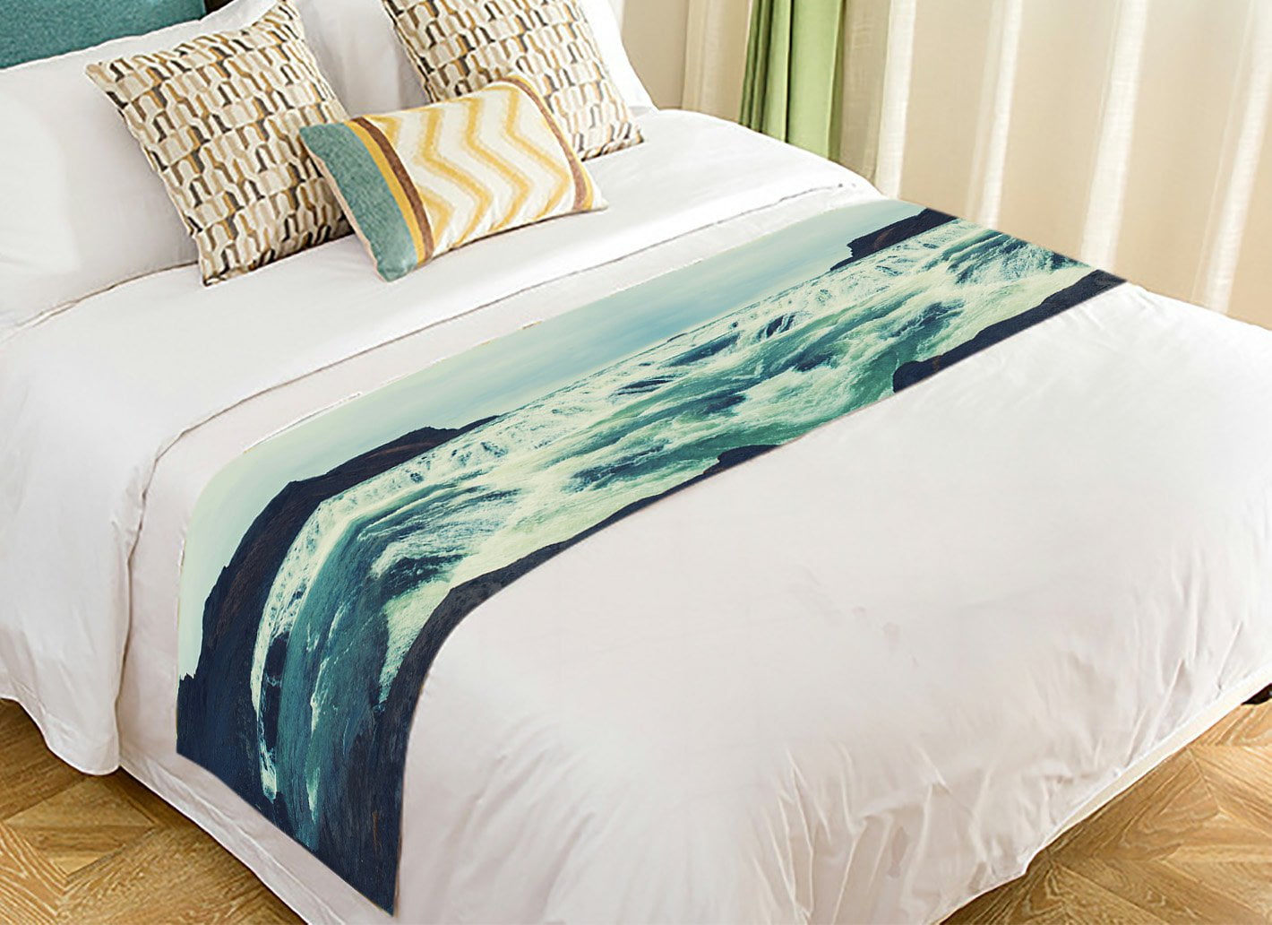 GCKG Landscape Nature Scenery Bed Runner, Magnificent River waterfall ...