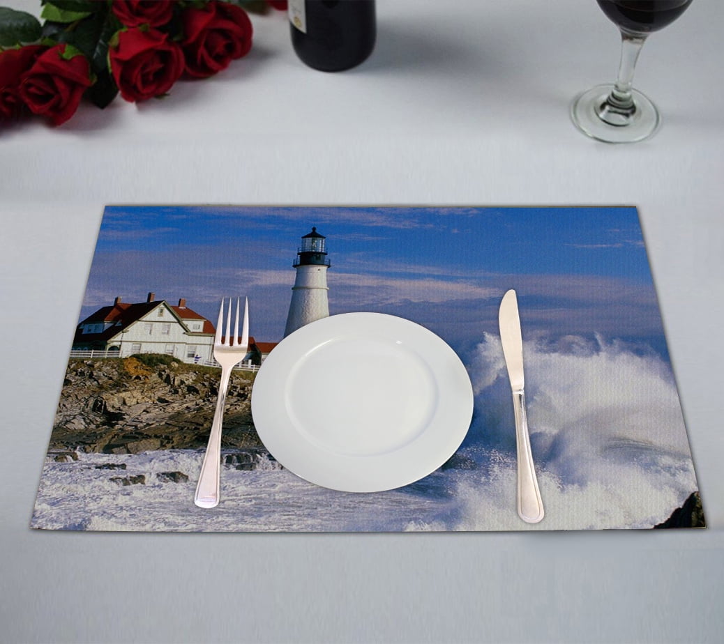 GCKG Lighthouse and Wave Beautiful Scene Table Placemat 12x18 Inch Set ...