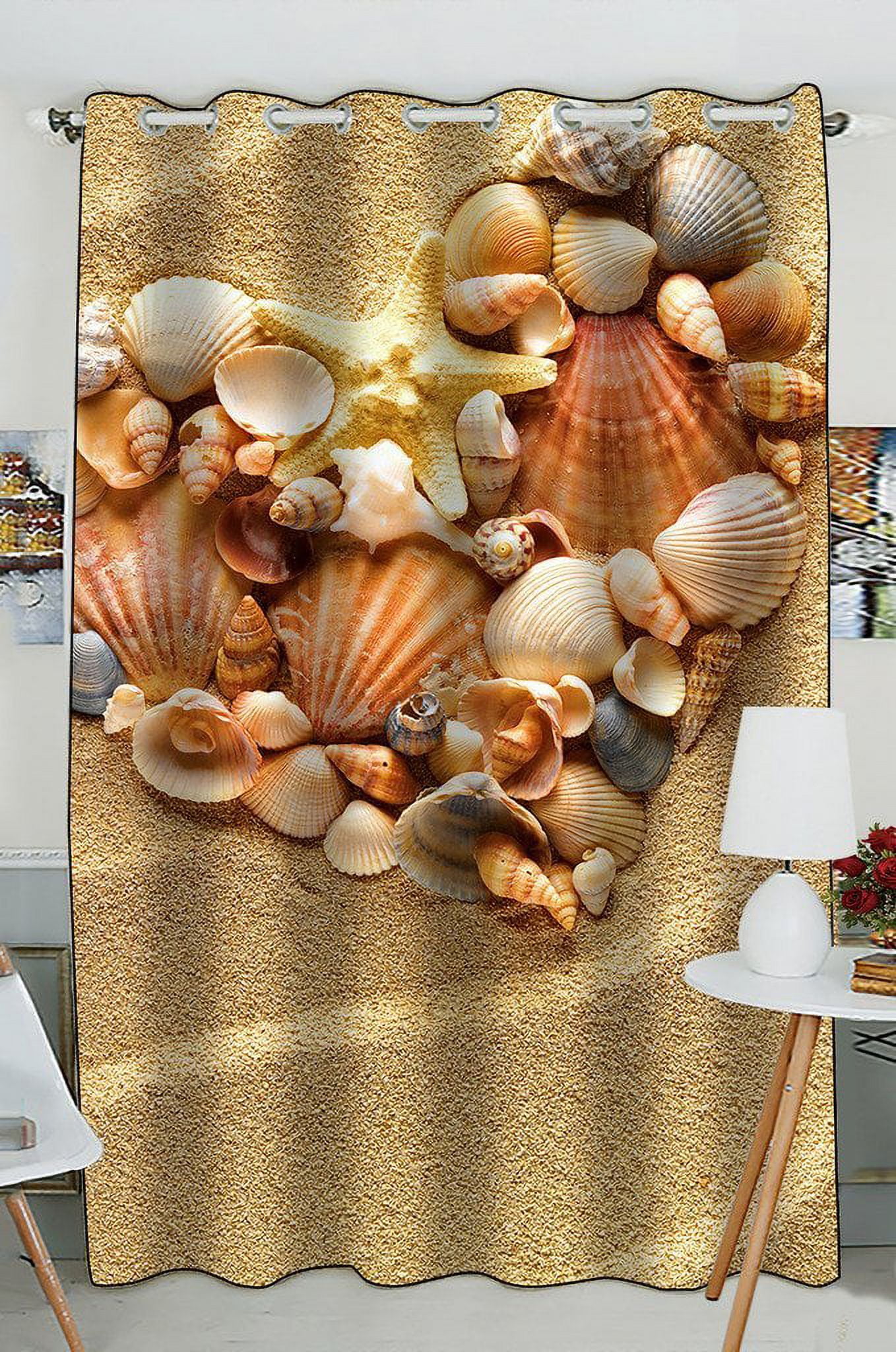 GCKG Made Love Heart Of Sea Shells Starfish Beach Blackout Curtains ...