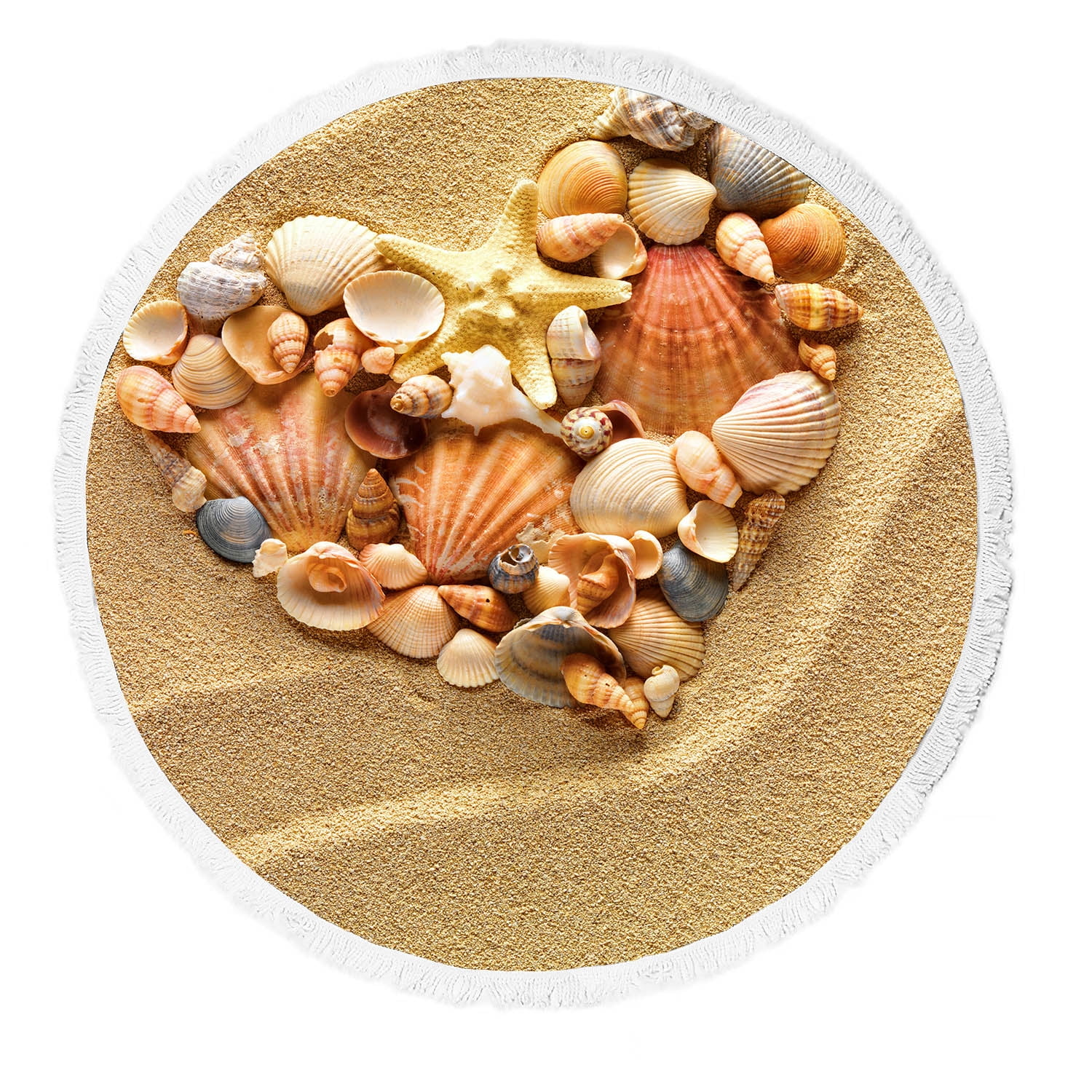 GCKG Made Love Heart Of Sea Shells Starfish Beach Round Beach Towel ...