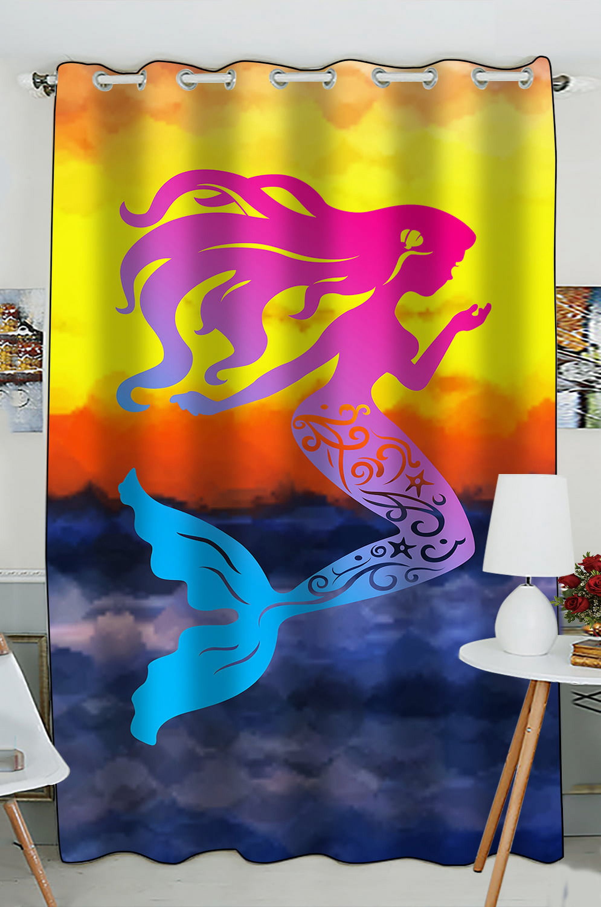 GCKG Mermaid Window Curtain,Mermaid Grommet Blackout Curtain Room ...
