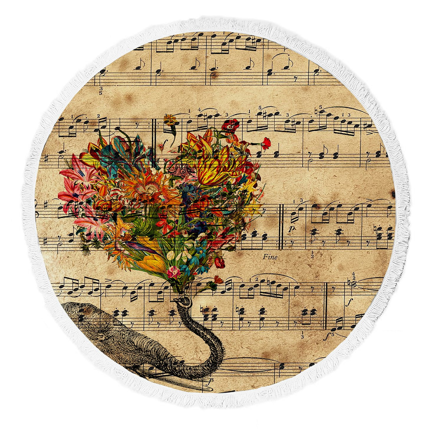 GCKG Music Note and Elephant with Colorful Paisley Heart Round Beach ...